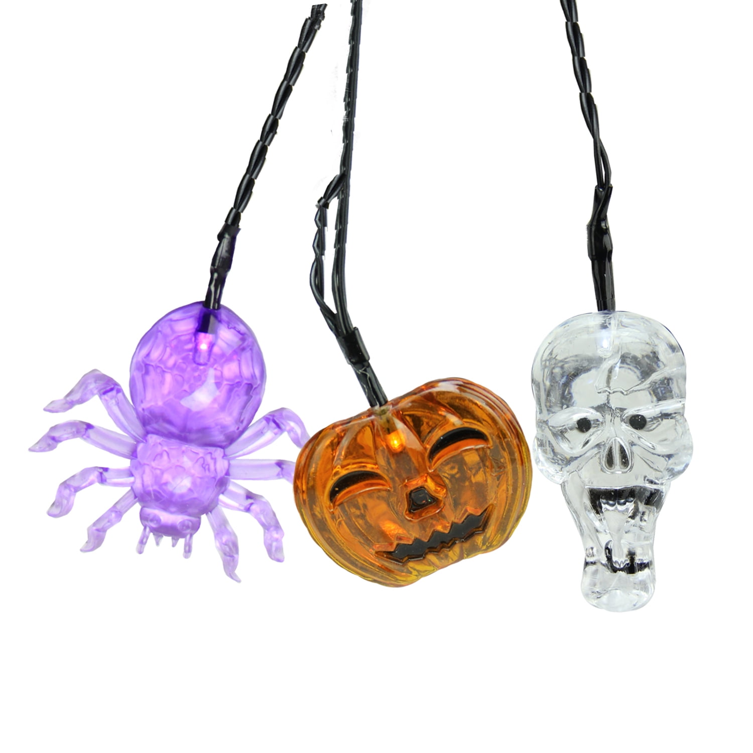 Northlight 90ct Battery Operated Skull, Spider and Jack-o-Lantern LED ...