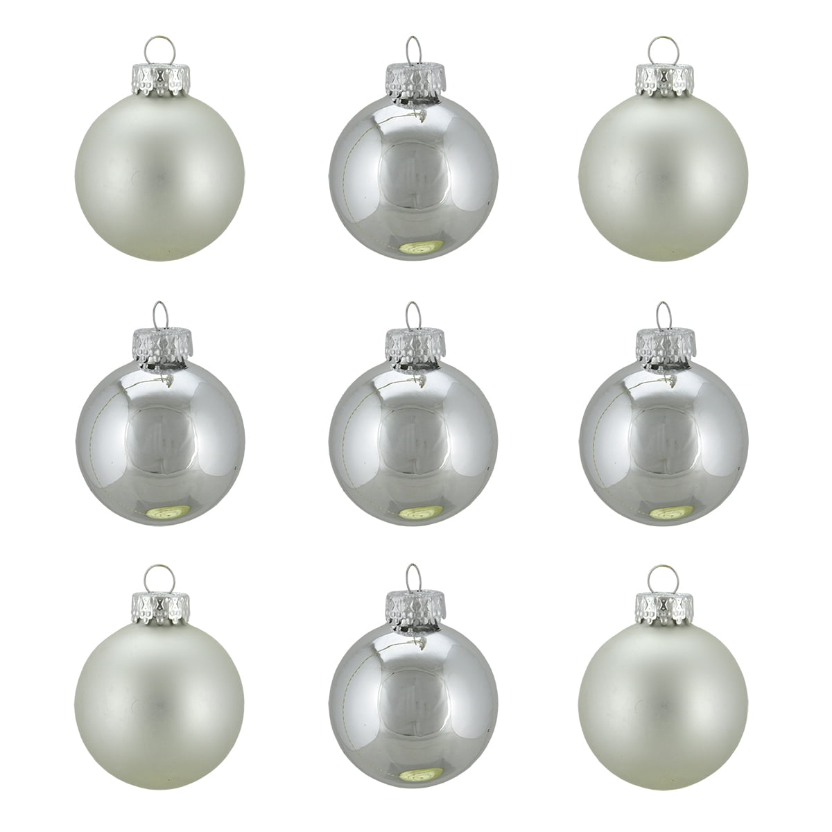 9ct Shiny and Matte Silver Glass Ball Christmas Ornaments 2" (50mm ...