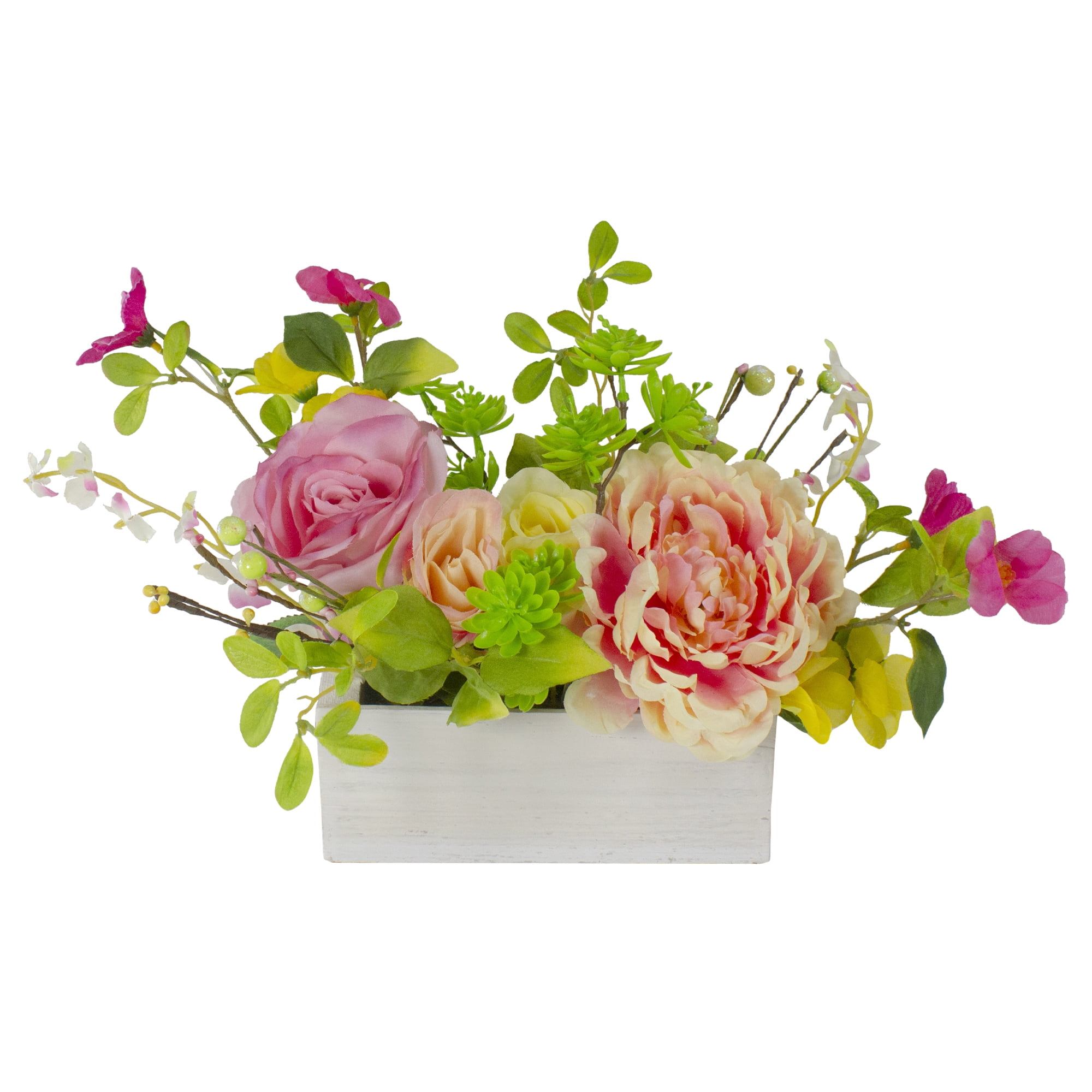 Northlight Artificial Roses and Peony Floral Arrangement in Planter ...