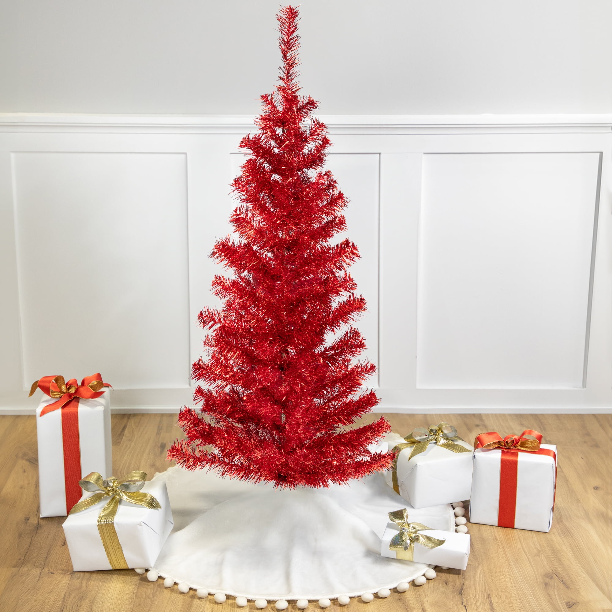 Northlight Artificial Tinsel Christmas Tree - 4' - Red - Unlit ...
