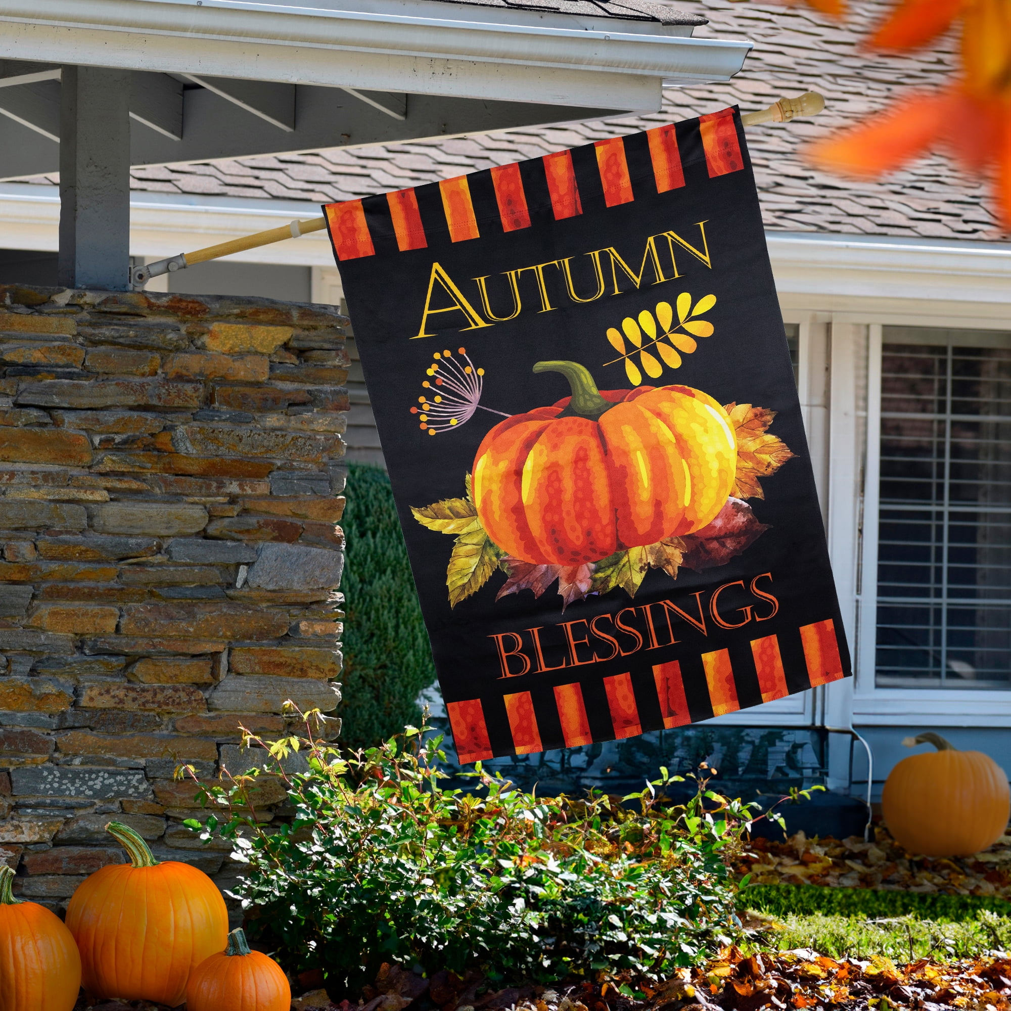 Northlight Autumn Blessings and Pumpkin Fall Harvest Outdoor House Flag ...