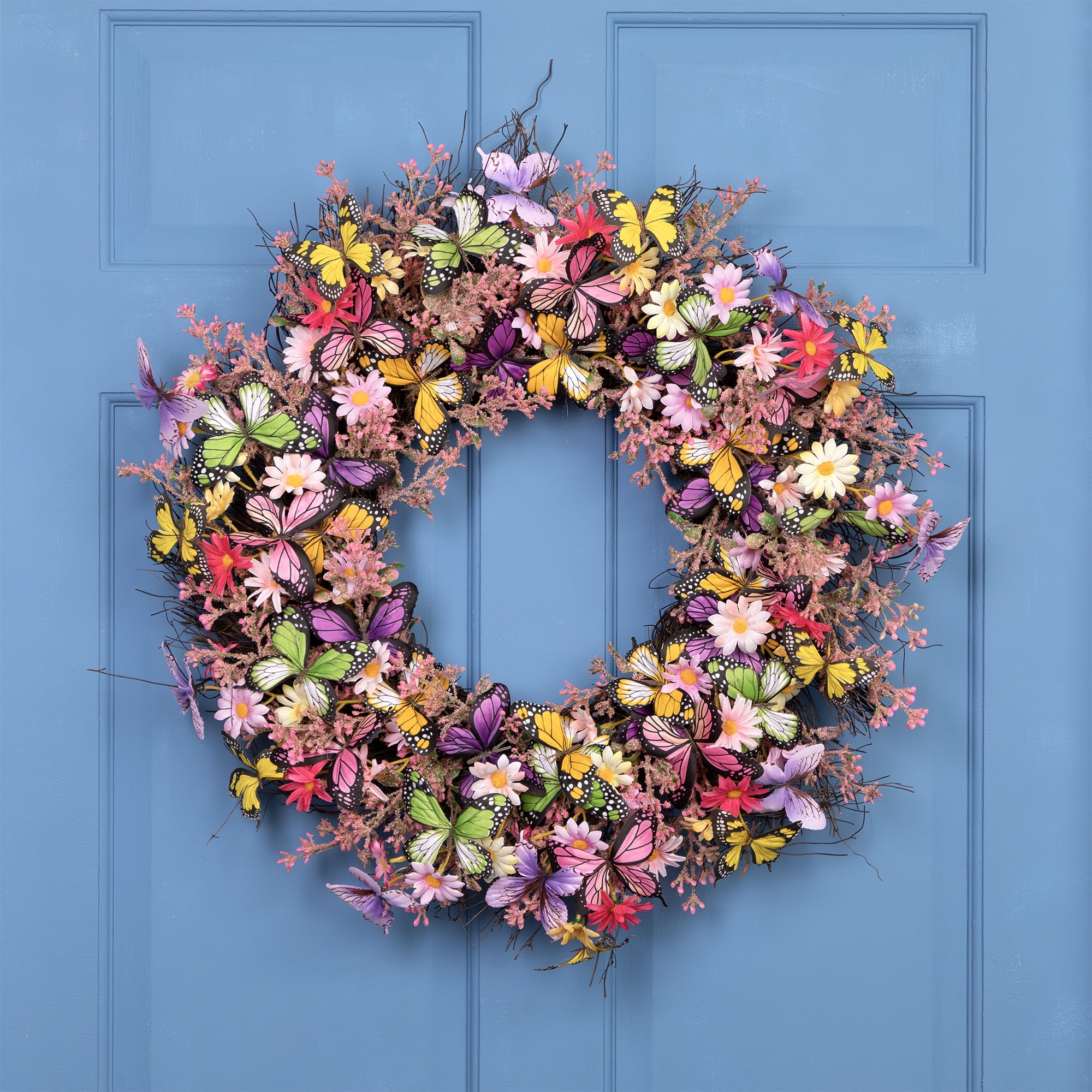 Northlight Butterflies and Daisies Floral Spring Wreath - 22" - Walmart.com