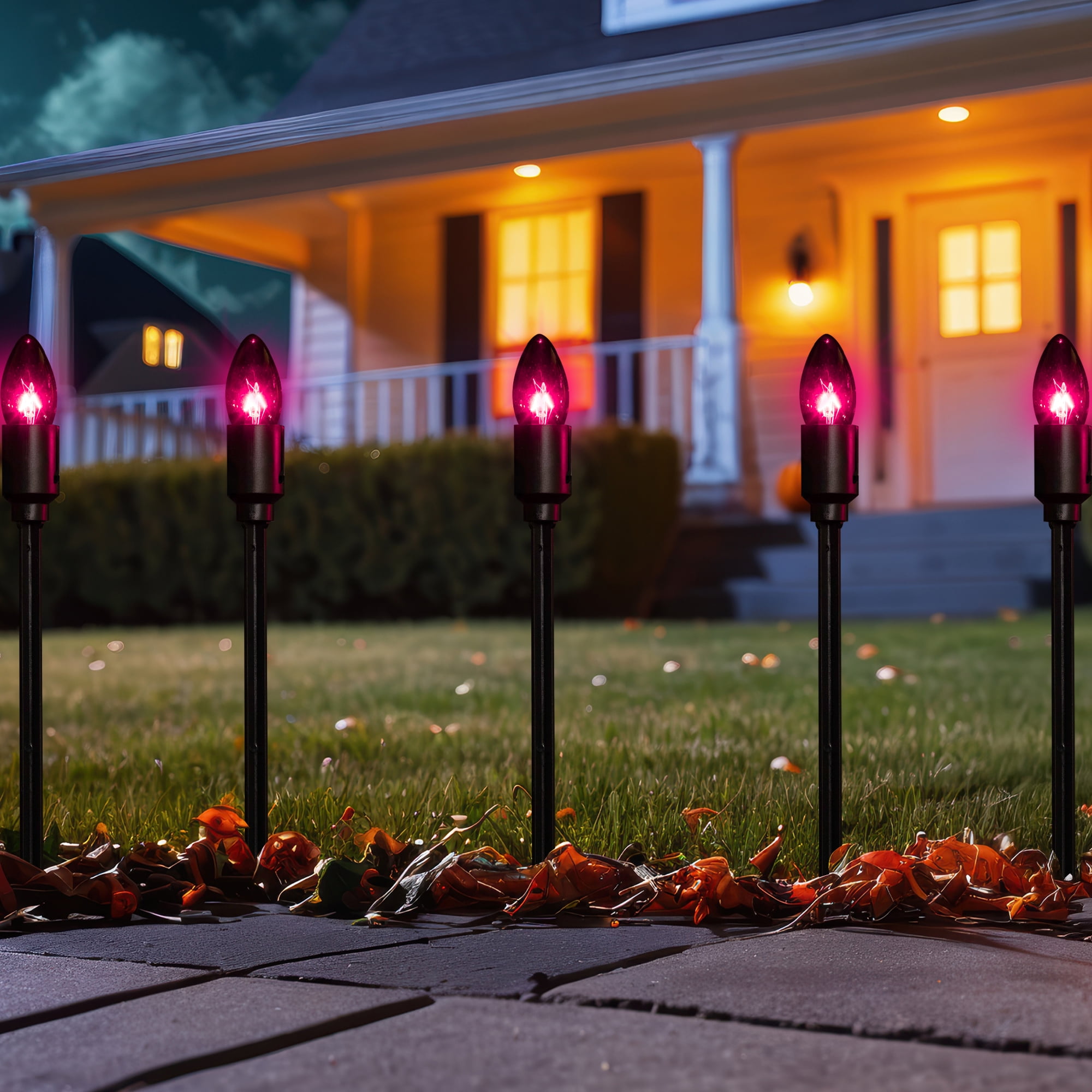 Northlight C9 Bulb Halloween Pathway Markers - Purple - 8.75' Black ...