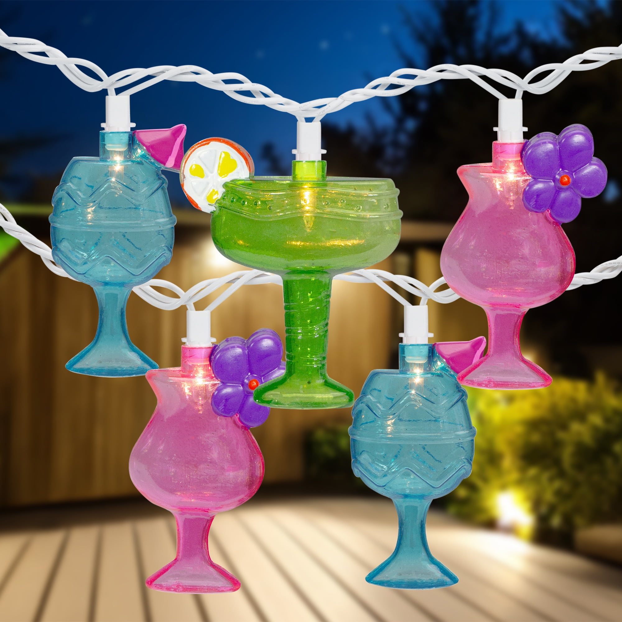 Northlight Cocktail Glasses Patio Light Set - Multi-Color - 7.25' White ...
