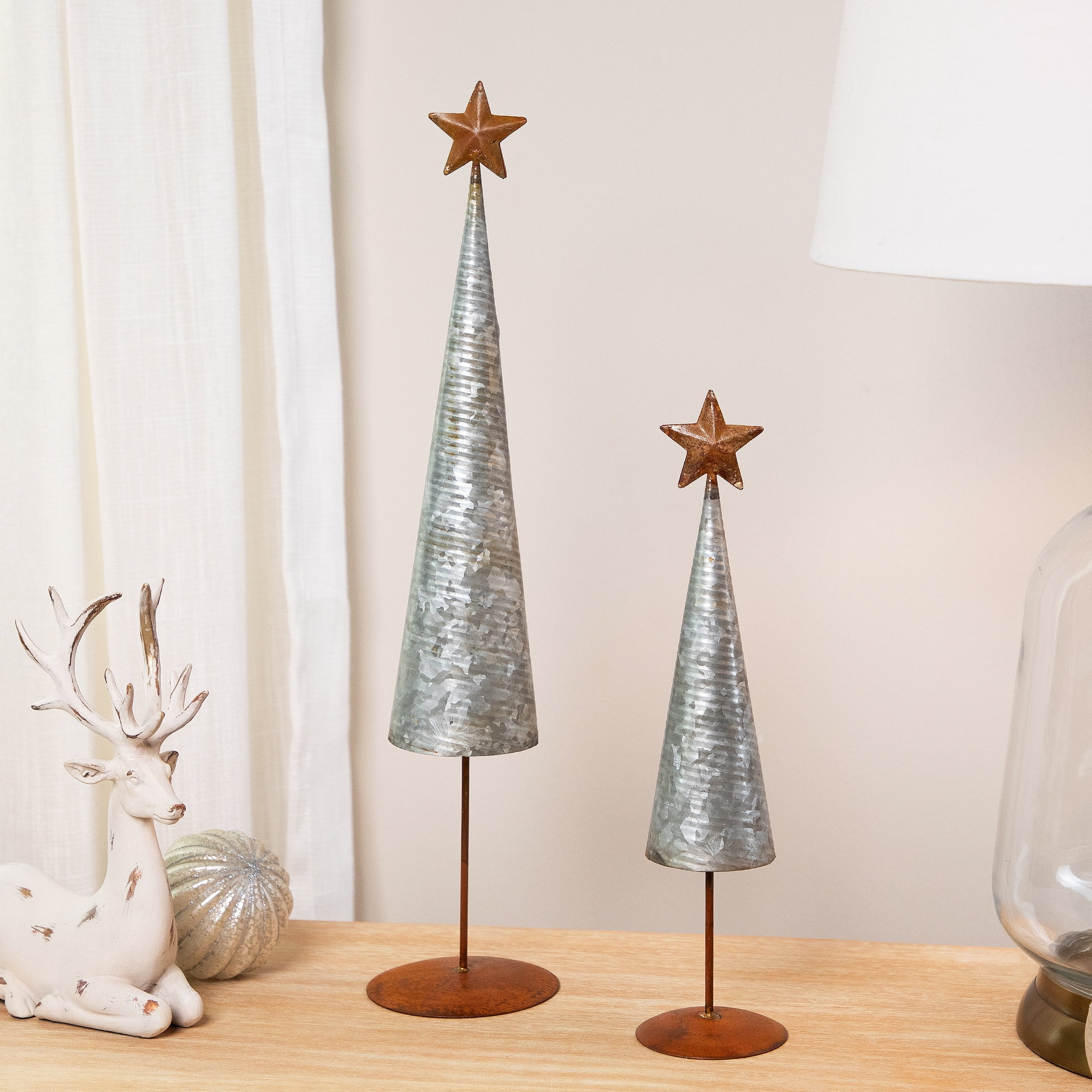 Northlight Cone Shaped Galvanized Christmas Trees with Star Topper ...