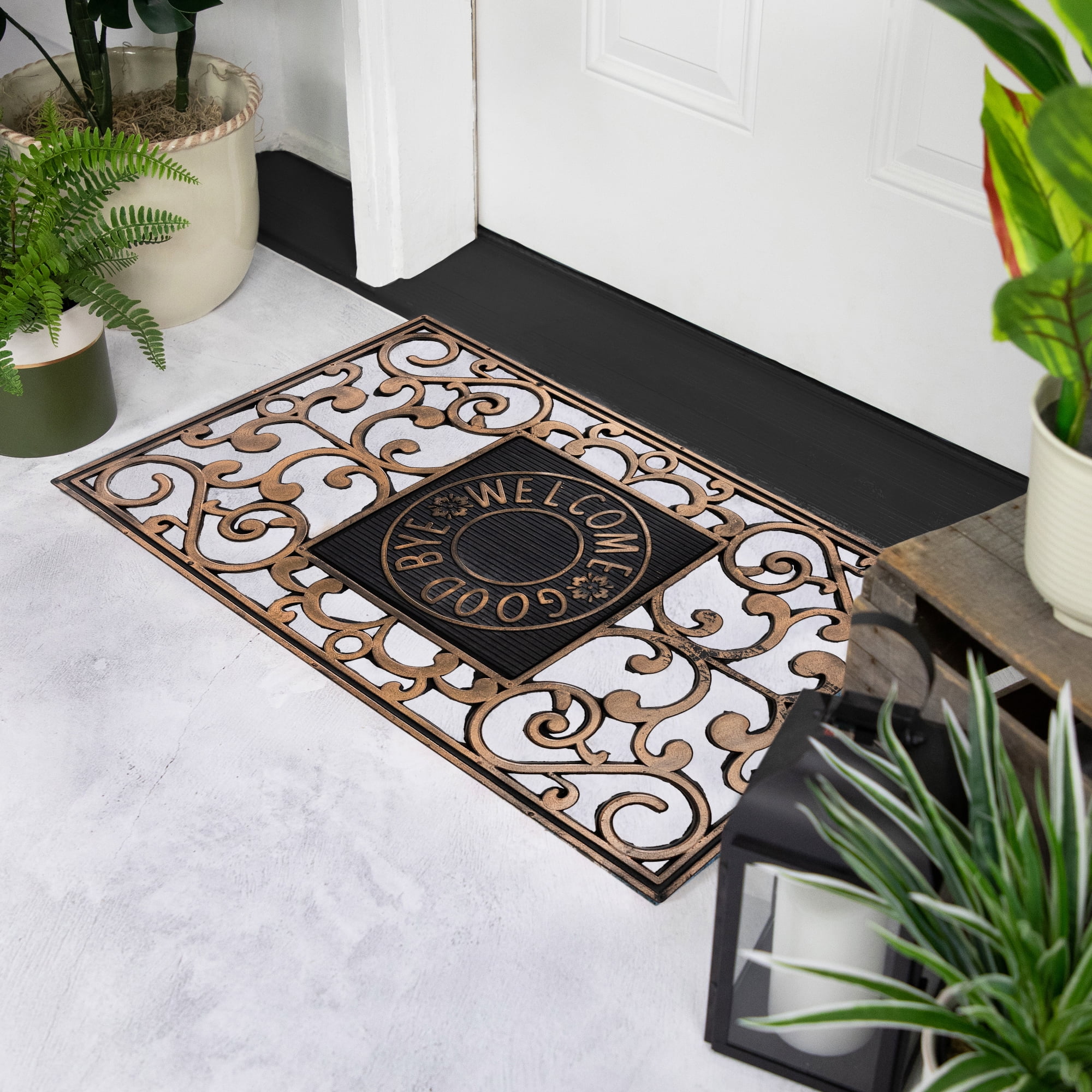 Northlight Copper and Black "Welcome and Good Bye" Doormat 30 x 18 ...