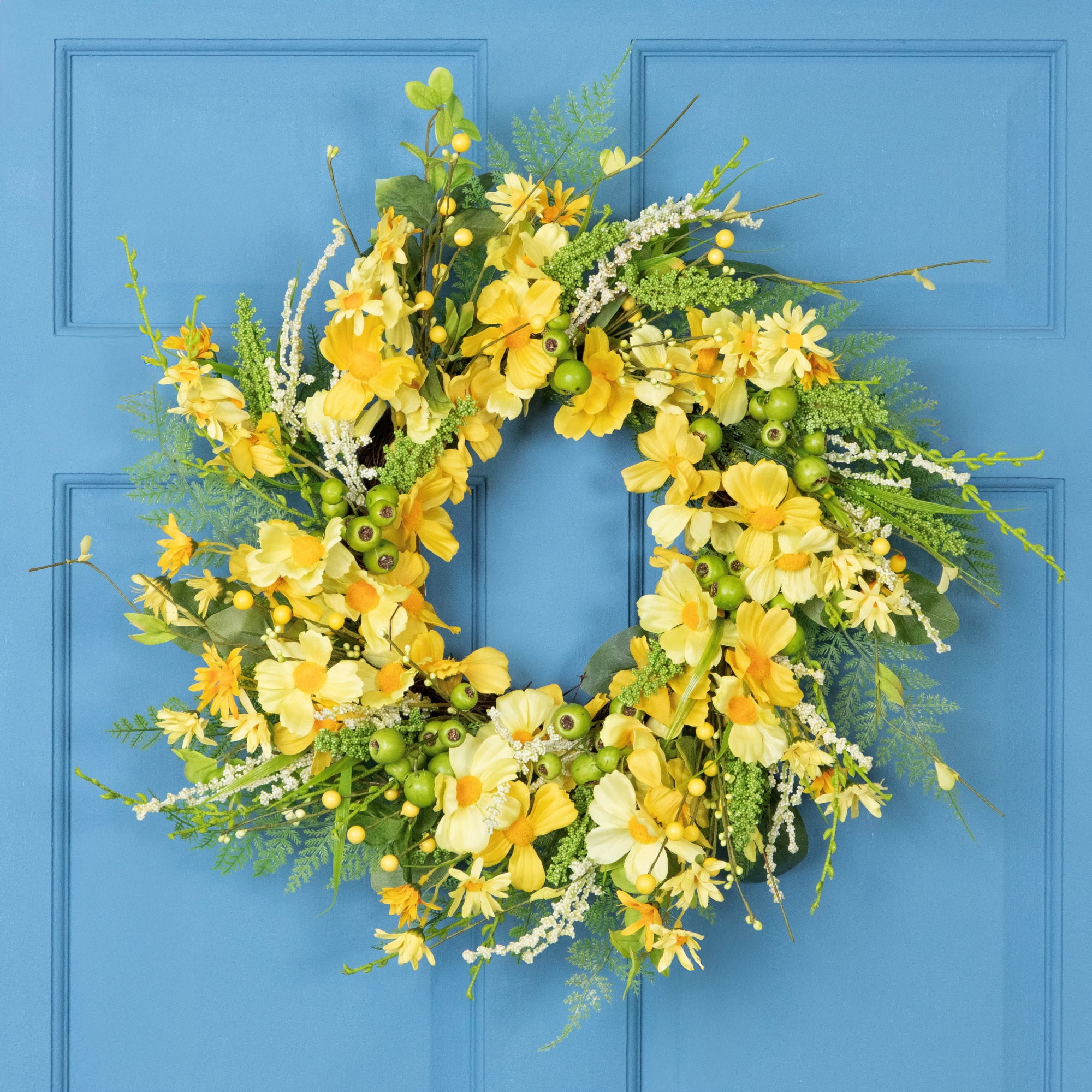 Northlight Daisy and Cosmos Floral Spring Wreath - 23" - Yellow ...