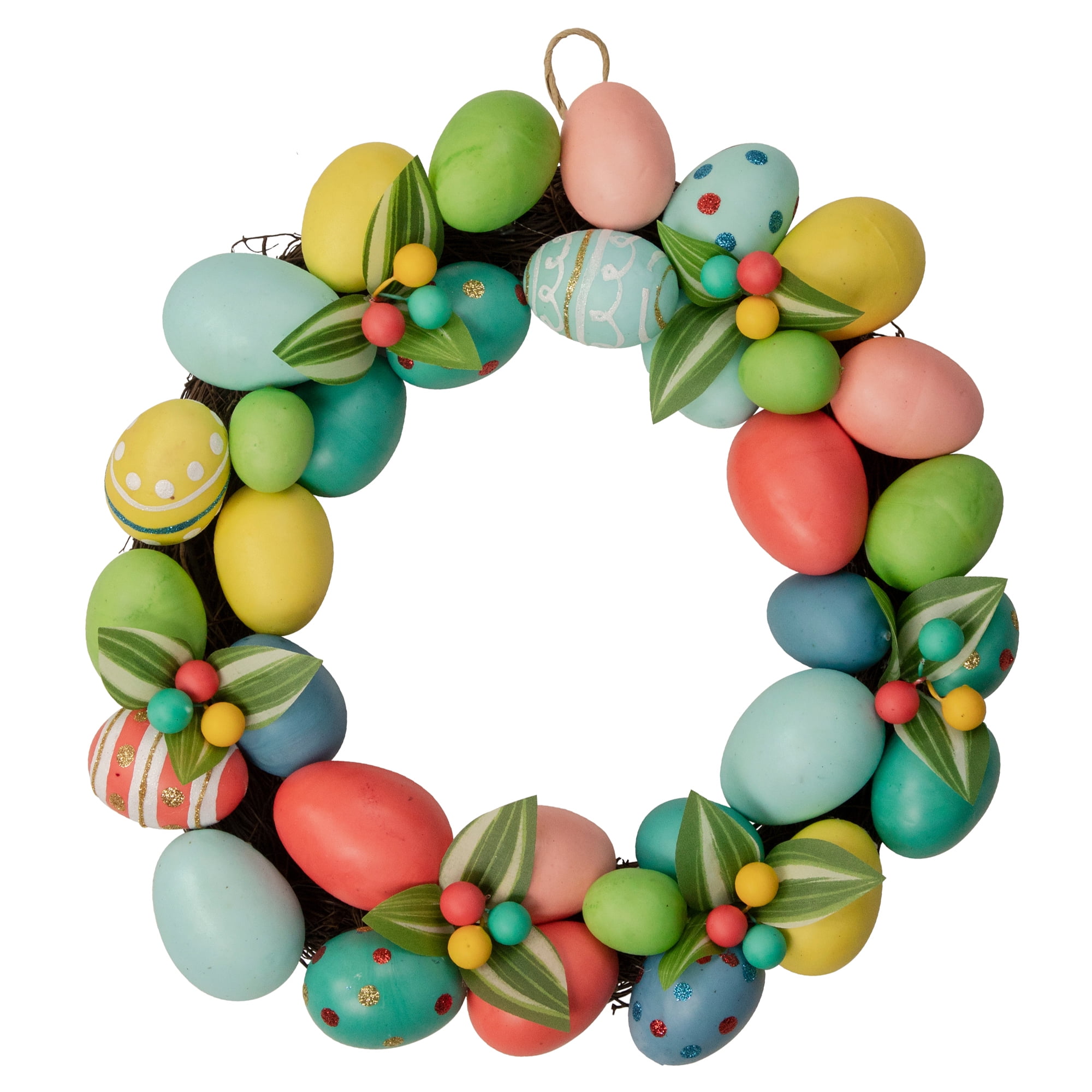 "Northlight 14"" Colorful Easter Egg Twig Wreath with Sturdy Backing ...