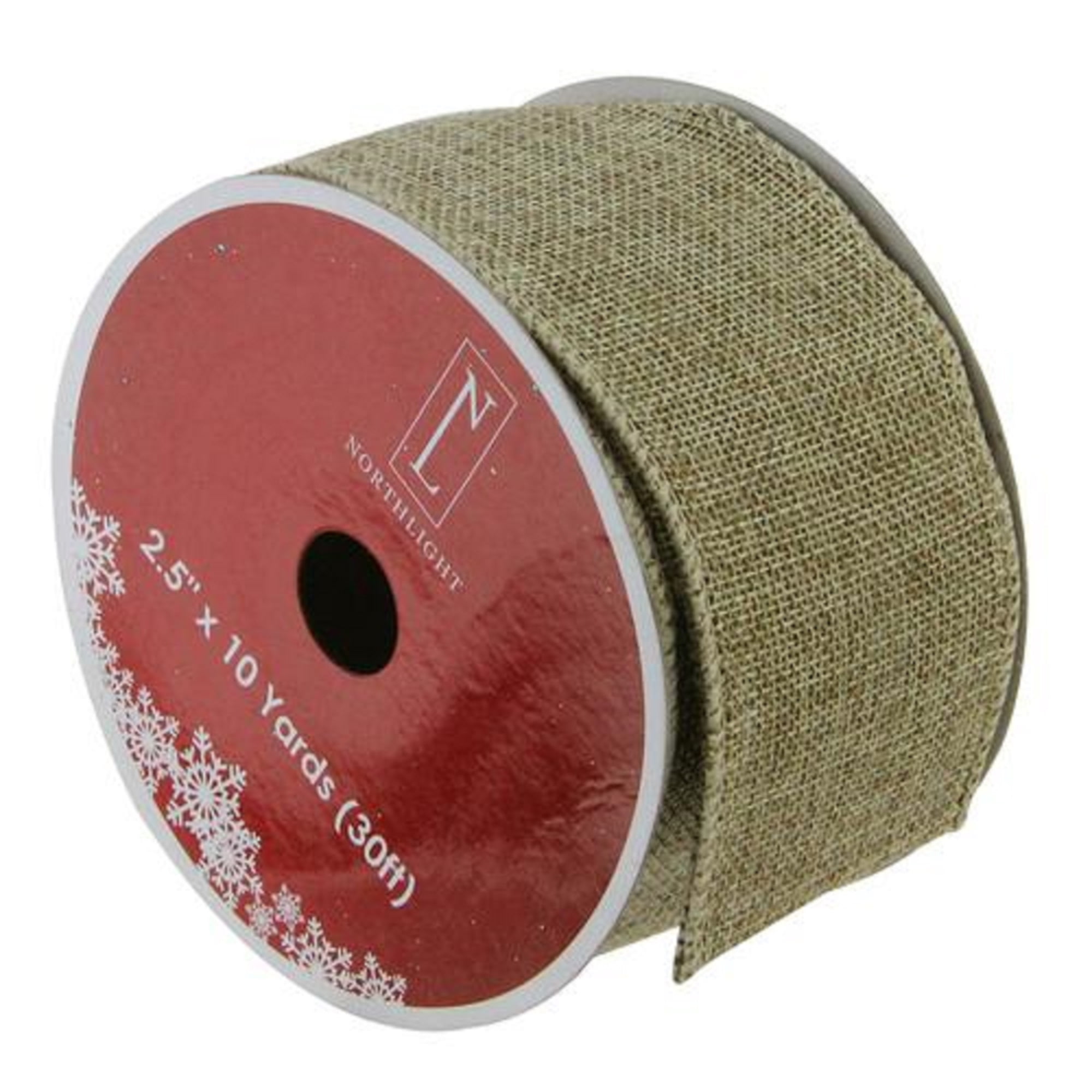 Northlight Faded Green and Brown Burlap Christmas Wired Craft Ribbon 2. ...
