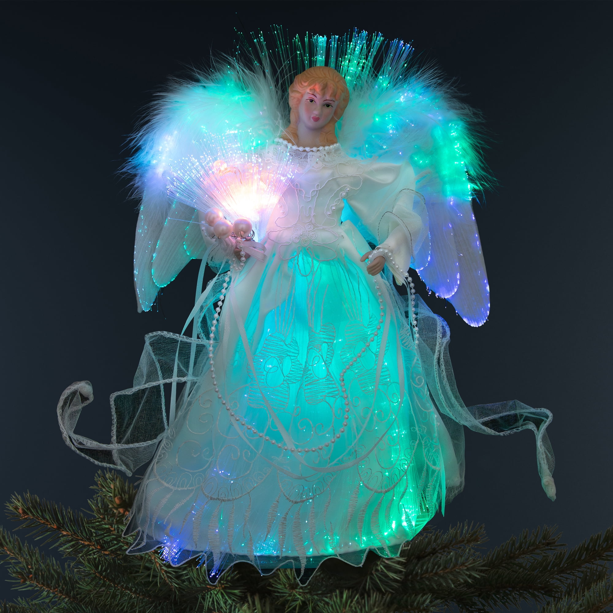 Northlight Fiber Optic Color-Changing Angel with Dove Christmas Tree ...