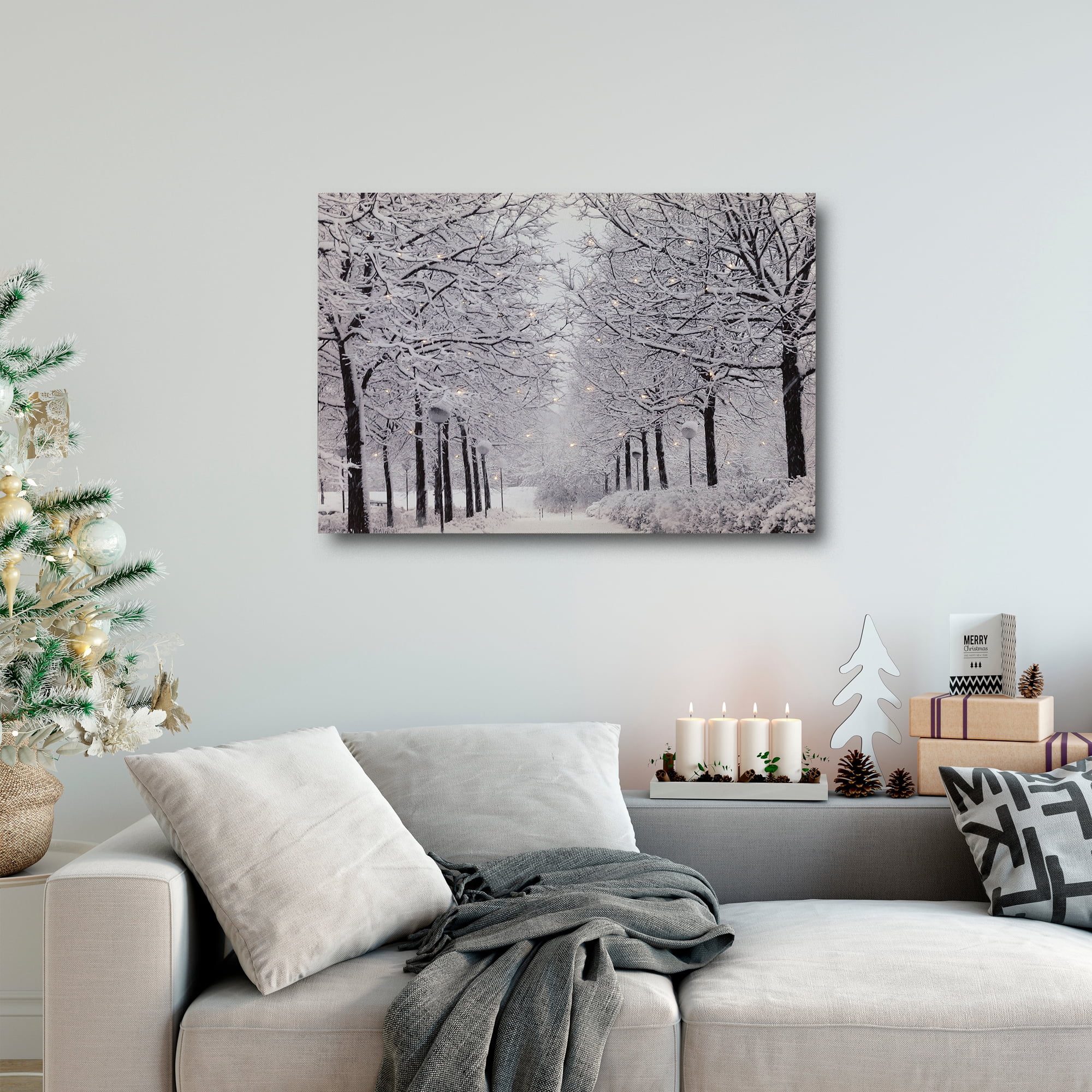 Northlight Lit Xmas Decor Holiday Canvas Wall Art with Fiber Optic ...
