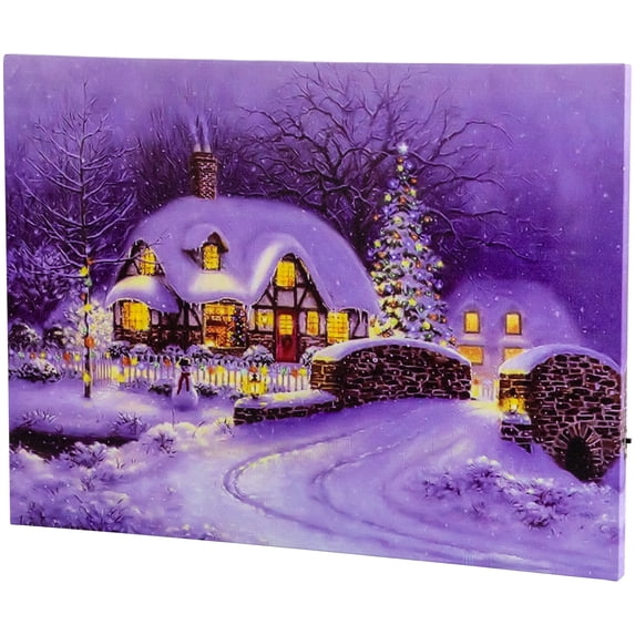 Fiber Optic and LED Lighted Snowy Christmas House Canvas Wall Art 12" x ...