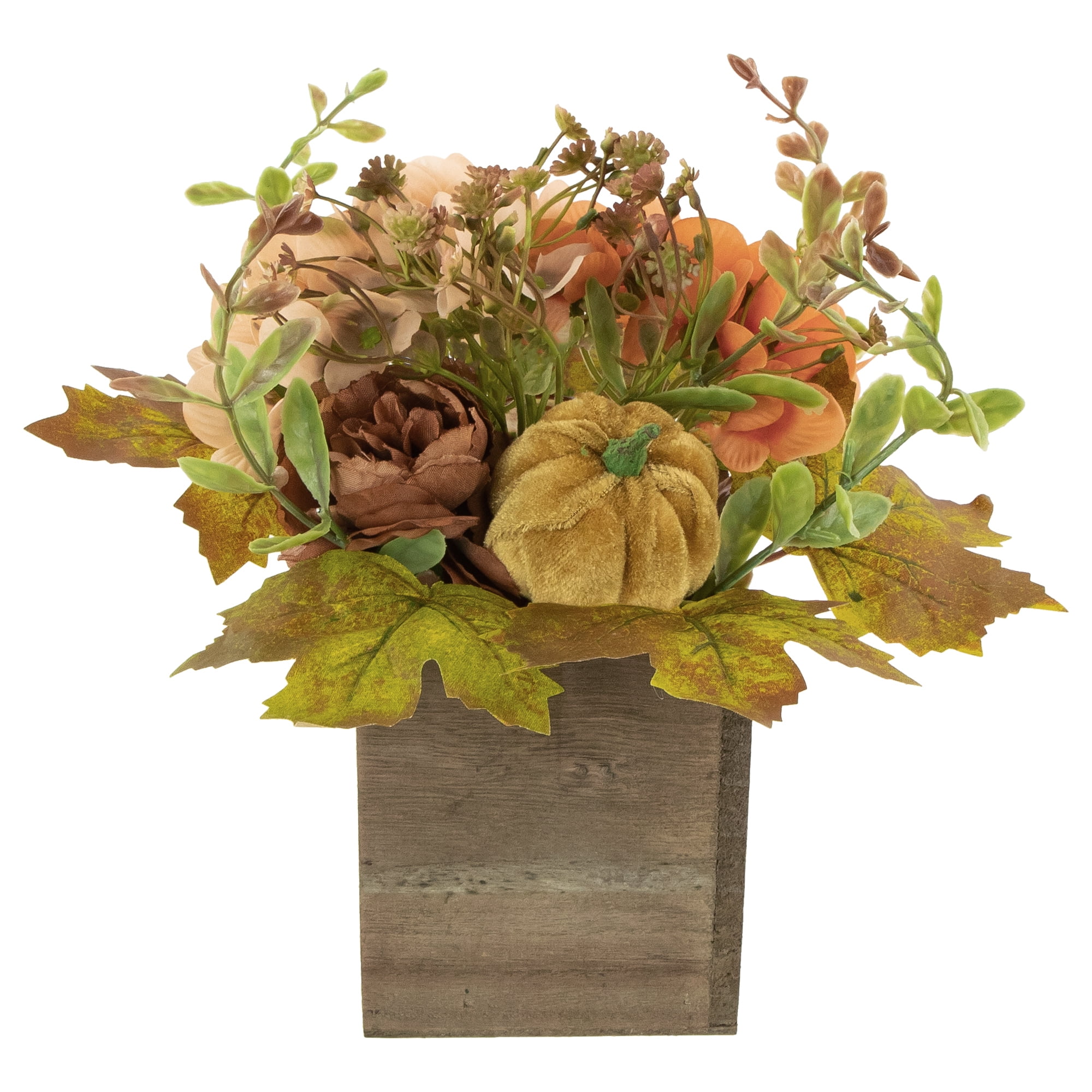Northlight Wooden Box Fall Harvest Decoration, 10" x 8" Orange Floral ...