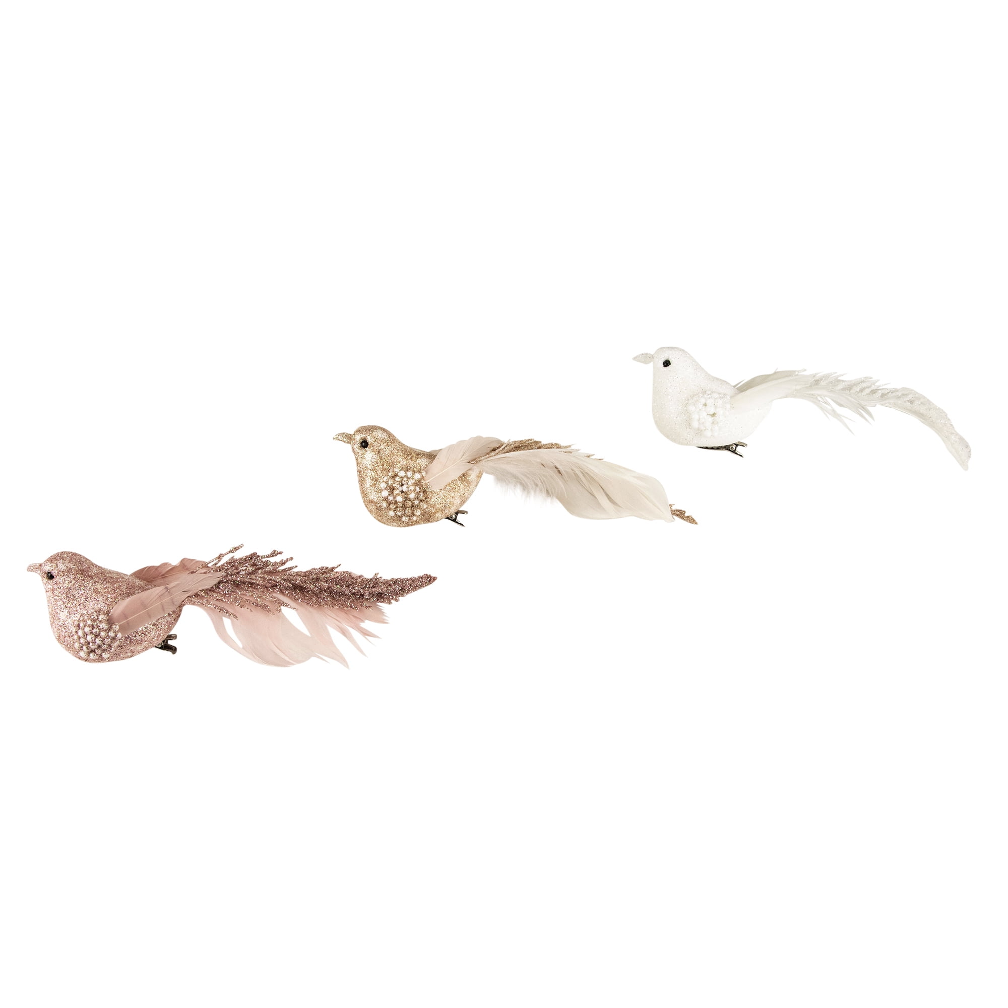 Northlight Glittered Bird Christmas Clip-on Ornaments - 6.5" - Pink and ...