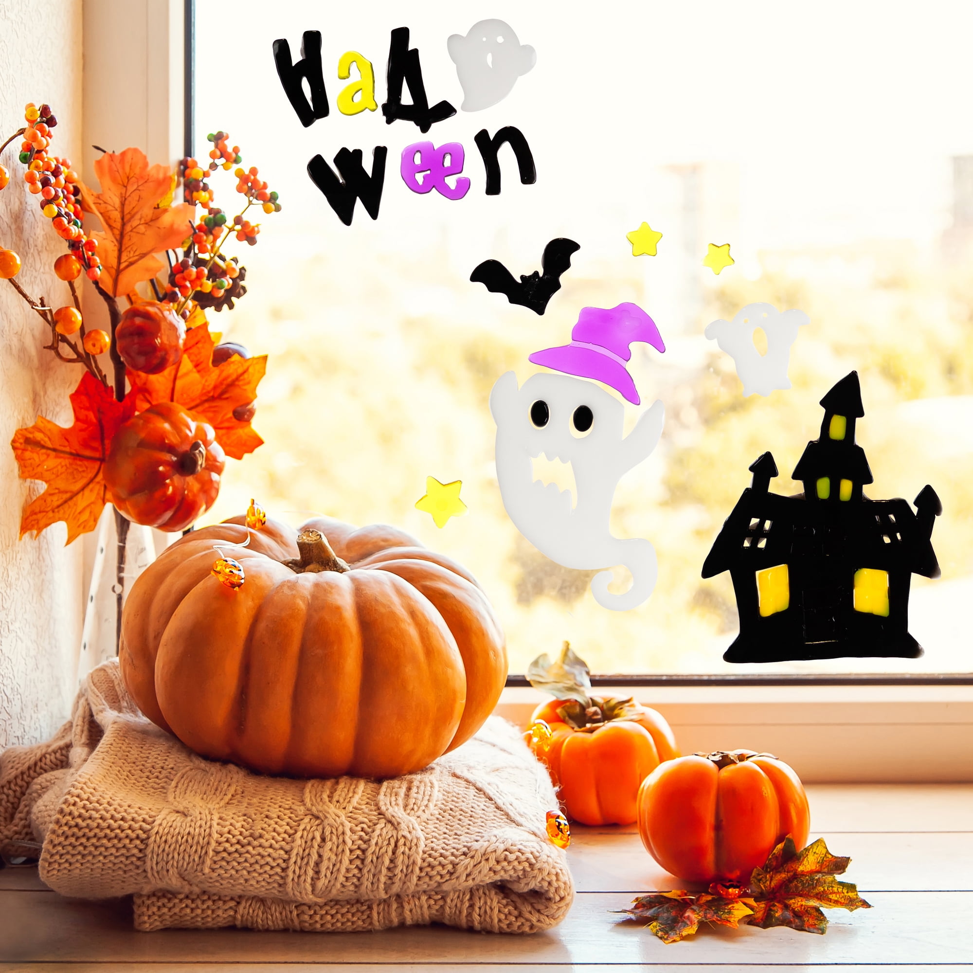 Northlight Haunted House and Ghost Halloween Gel Window Clings - Purple ...