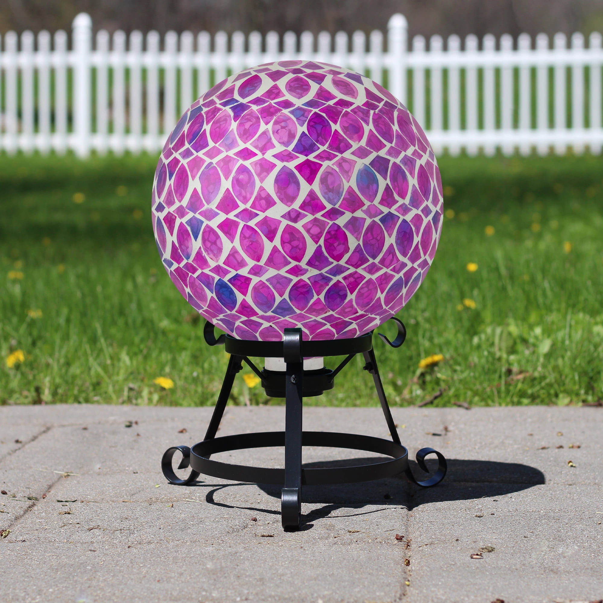 Iridescent Mosaic Outdoor Garden Gazing Ball - 10" - Purple, Pink and ...