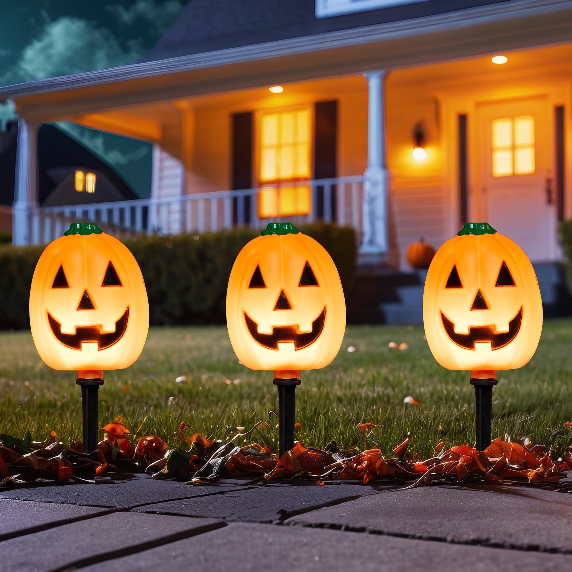 Northlight Jack-O-Lantern Shaped Halloween Pathway Markers - Clear - 3. ...