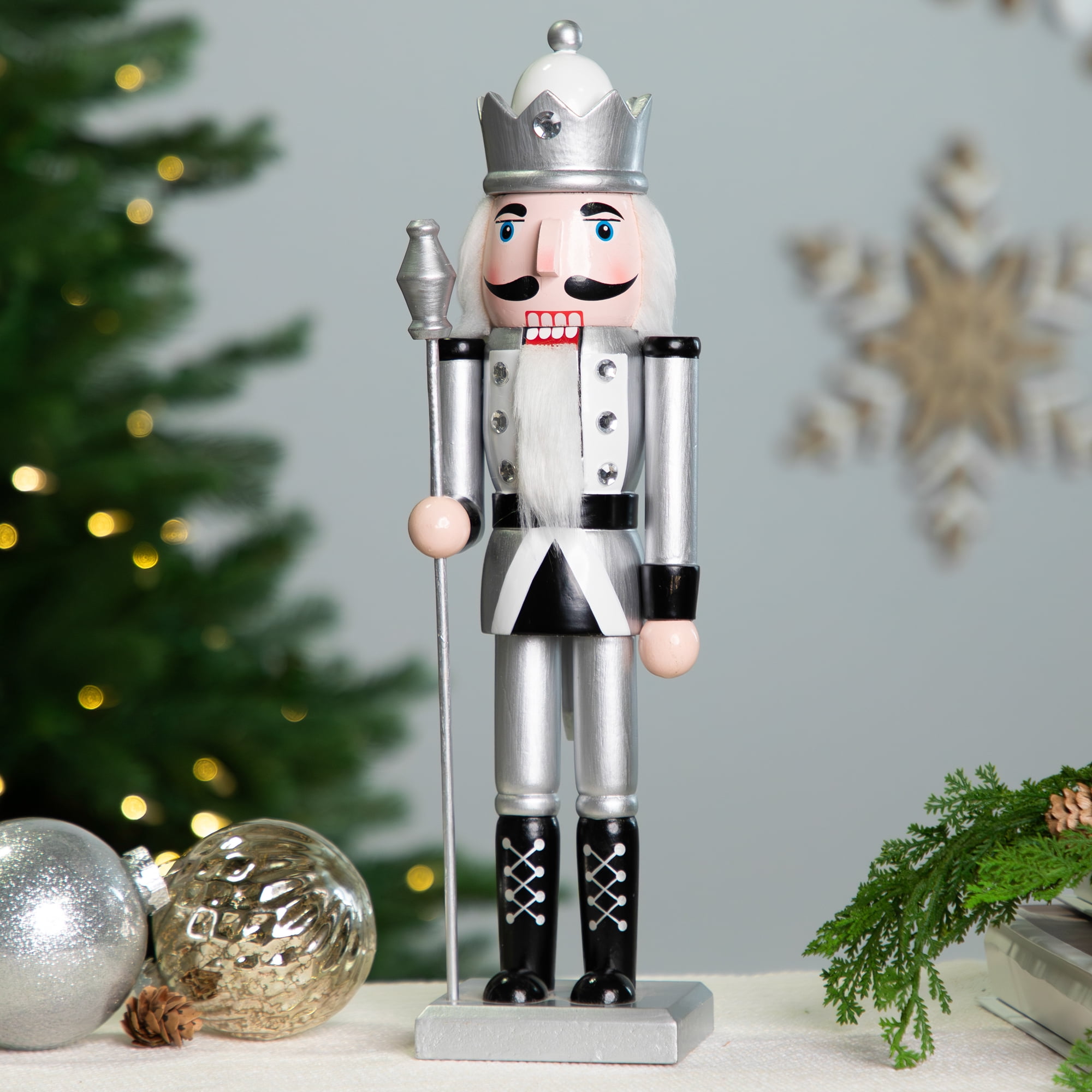 Northlight Jeweled Christmas Nutcracker Figure - 14" - Silver and Black ...