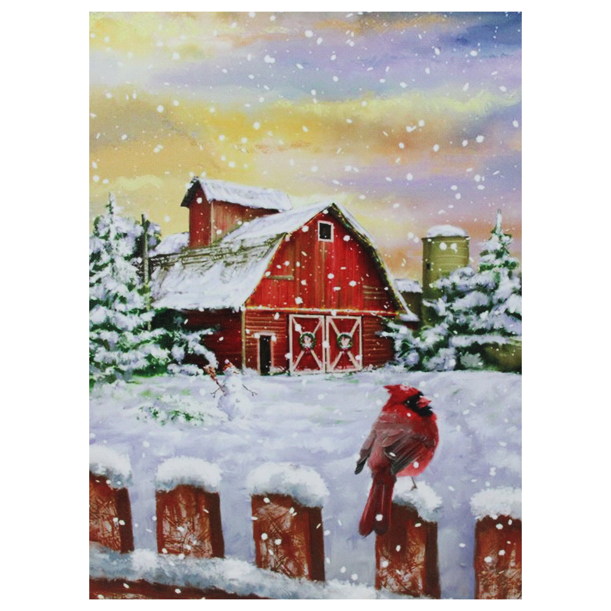 Northlight LED Back Lit Snowy Sunset Barn Scene Christmas Wall Art 15. ...