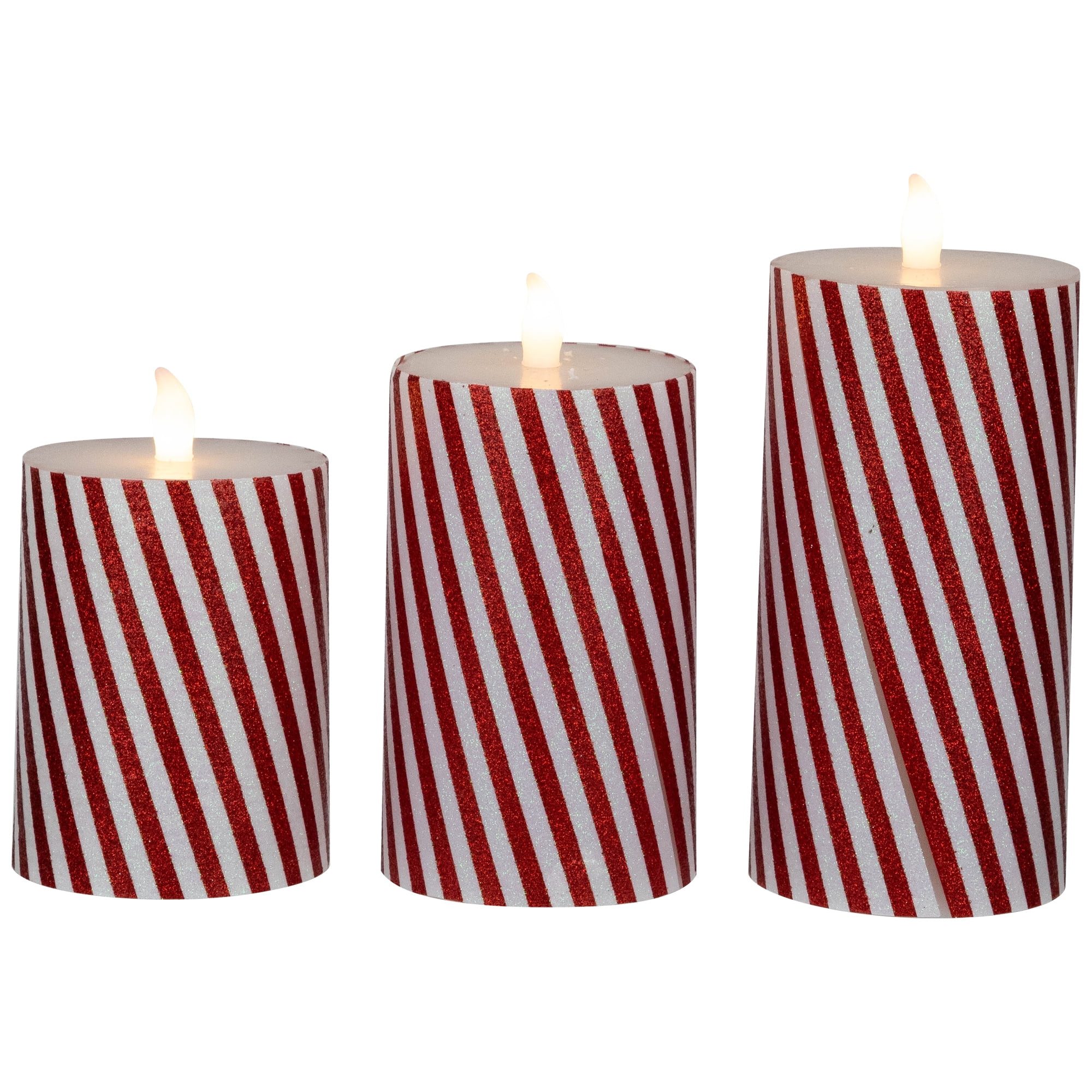 Northlight LED Candy Cane Christmas Pillar Candles - Set of 3 - Small ...