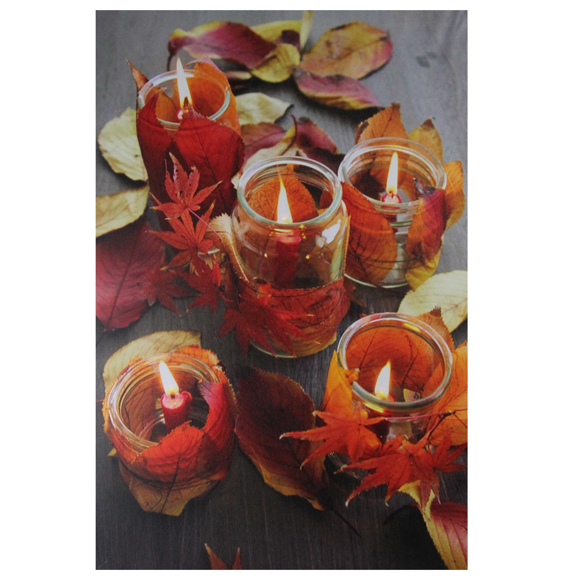 Northlight LED Lighted Leaf and Candle Flickering Fall Harvest Canvas ...