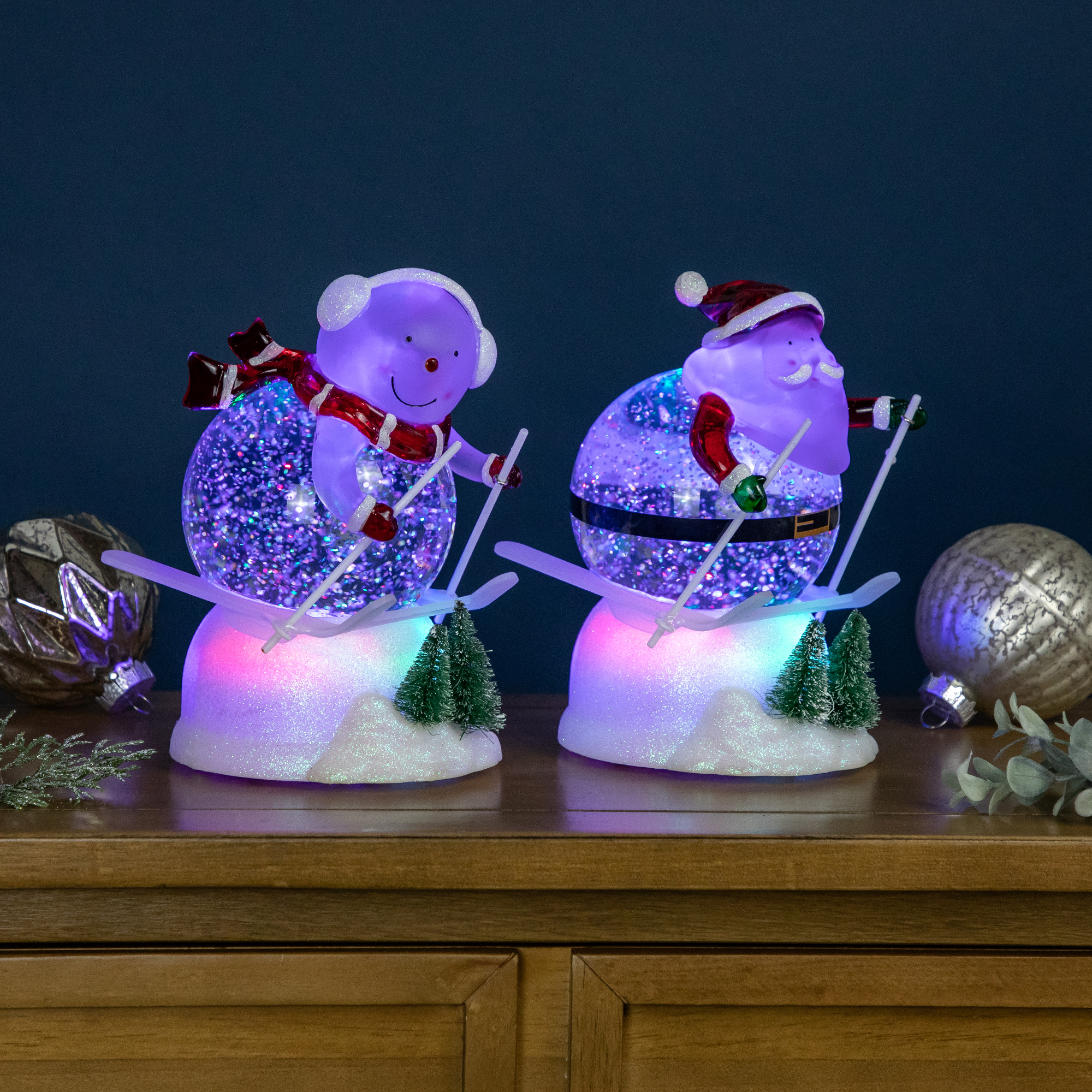 Northlight LED Lighted Color Changing Skiing Santa and Snowman Acrylic ...