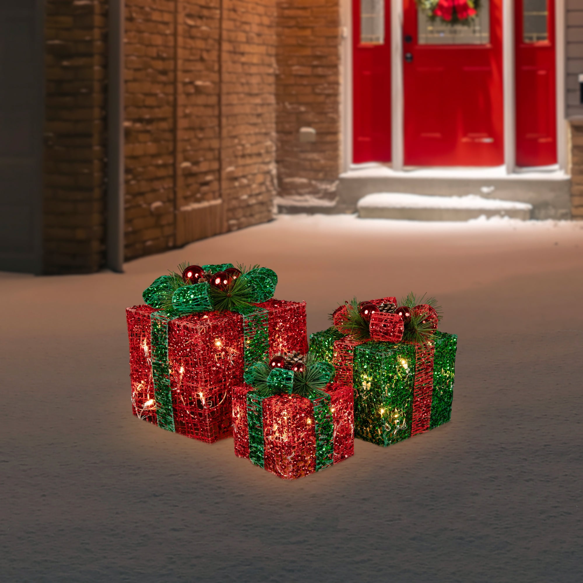 Northlight LED Lighted Glitter Threaded Gift Boxes Outdoor Christmas ...