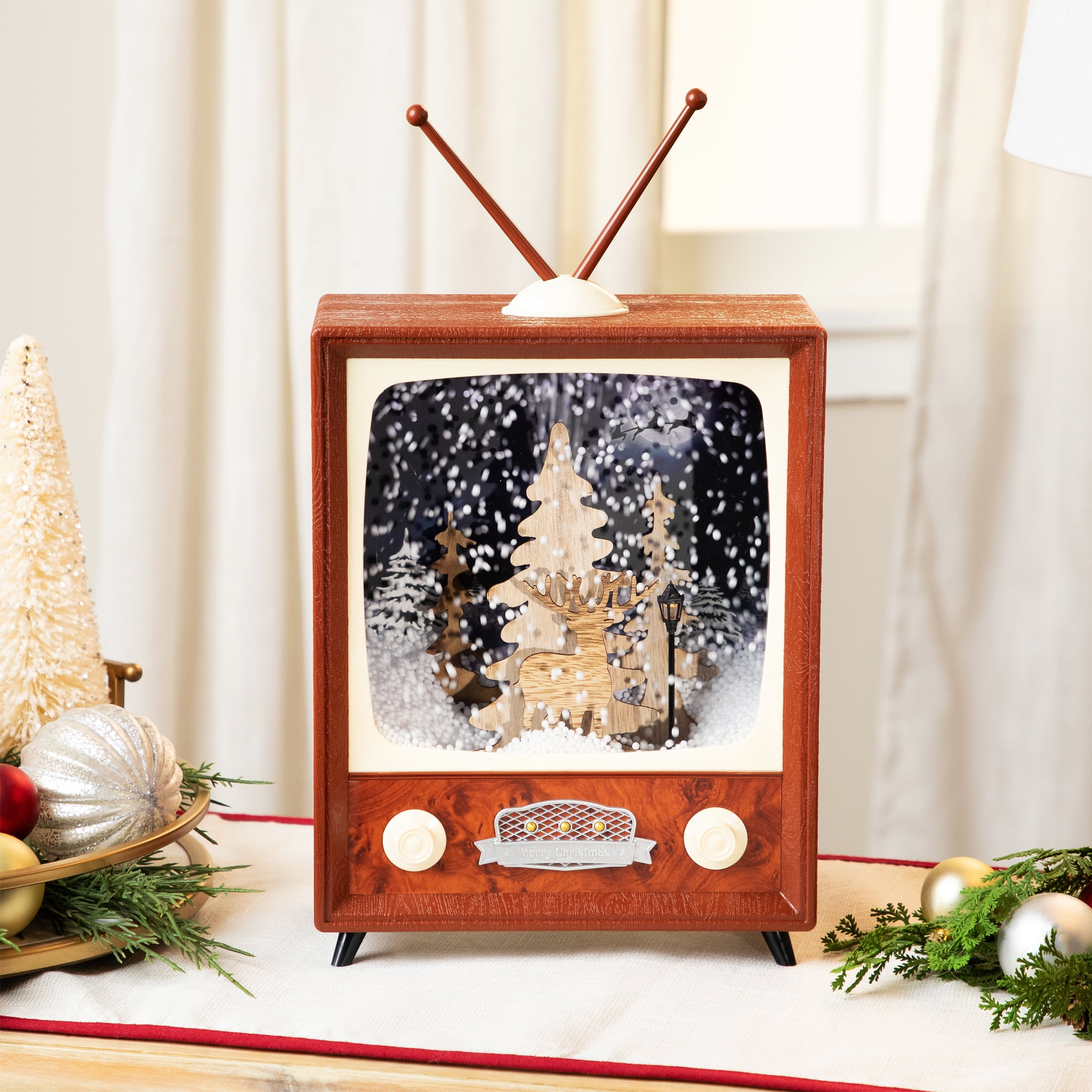 Northlight LED Lighted Musical Snowing Reindeer TV Set Christmas ...