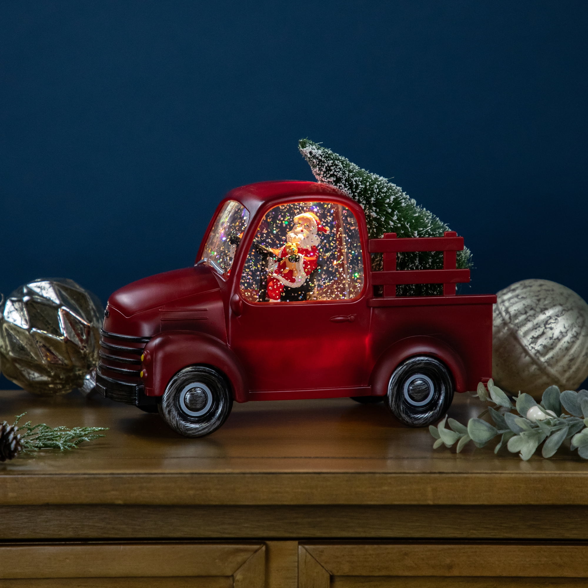 Northlight LED Lighted Santa in Red Retro Truck with Christmas Tree ...