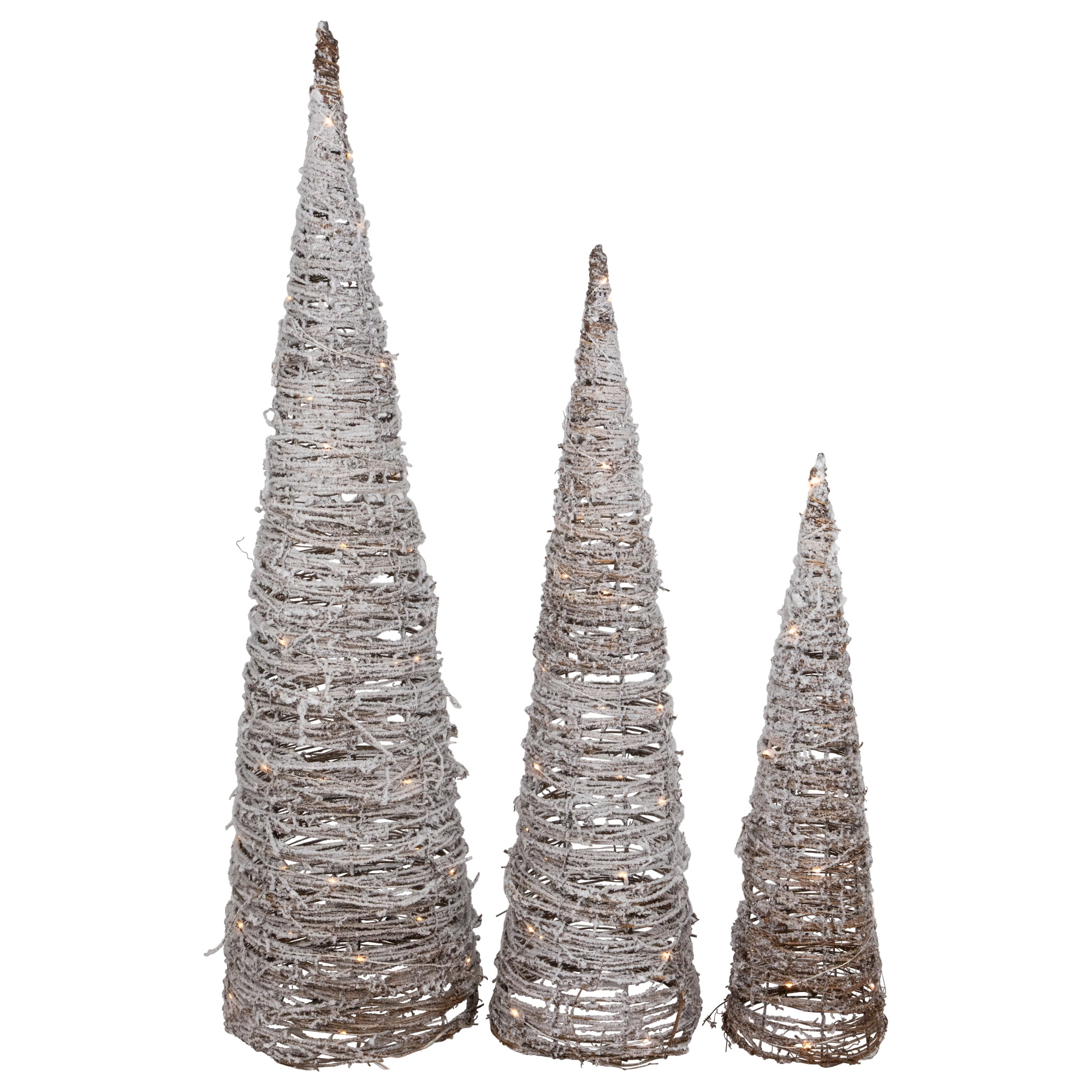 Northlight LED Lighted Snowy Rattan Christmas Cone Tree Decorations - 3 ...