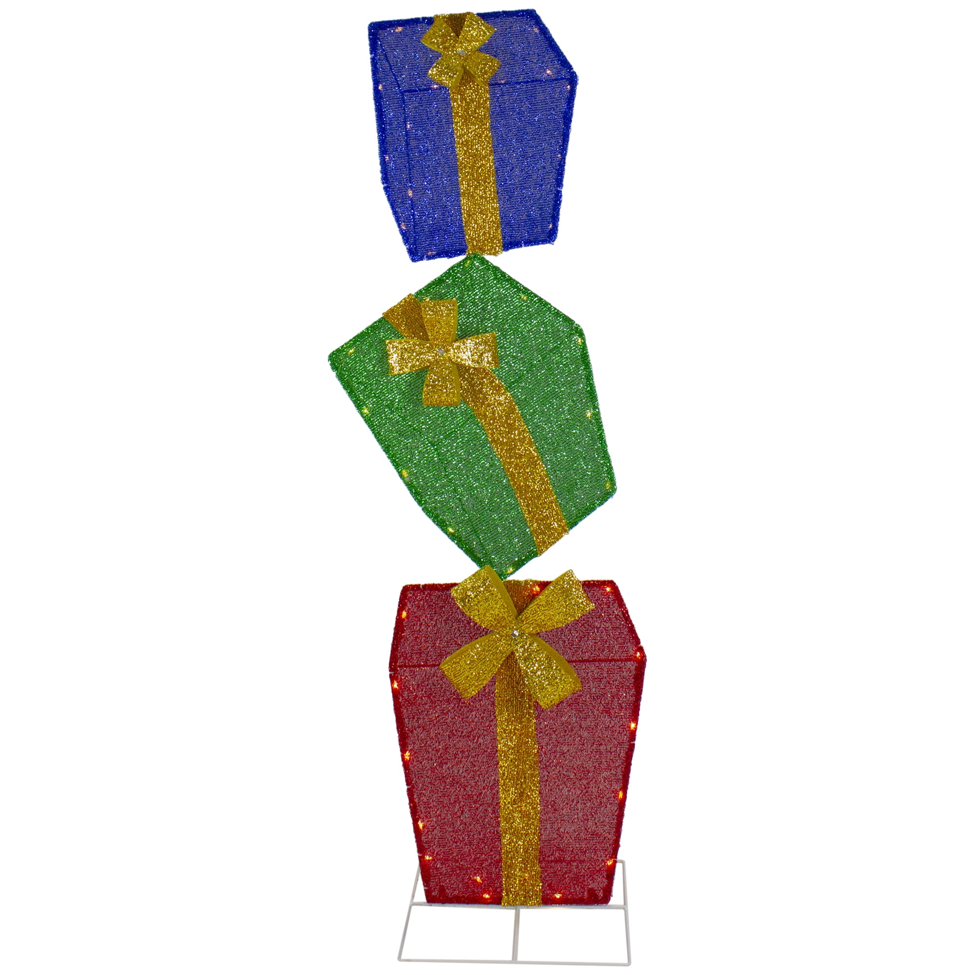 Northlight LED Lighted Stacked Tinsel Gift Boxes Outdoor Christmas ...