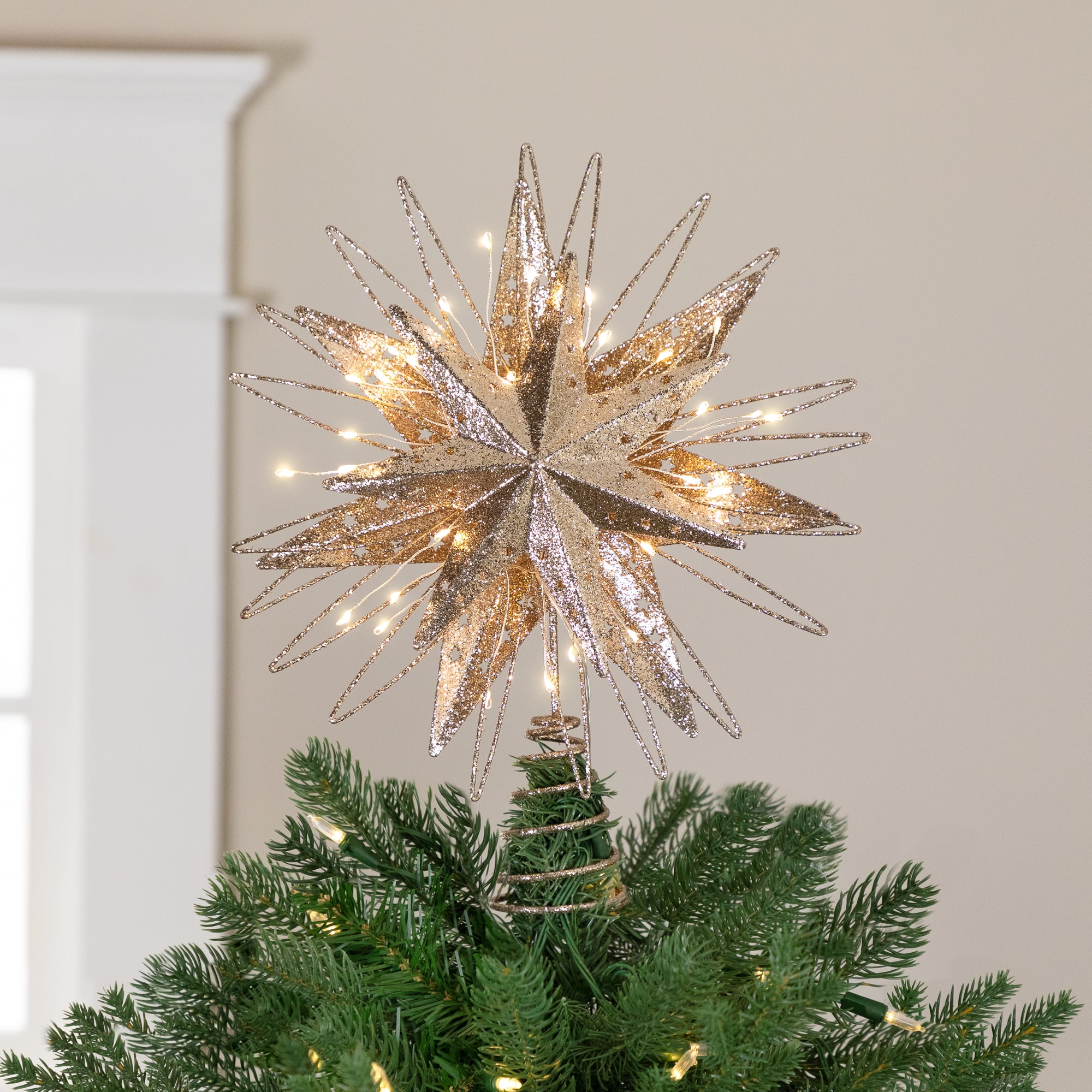 Northlight LED Lighted Starburst Glittered Christmas Tree Topper - 13 ...