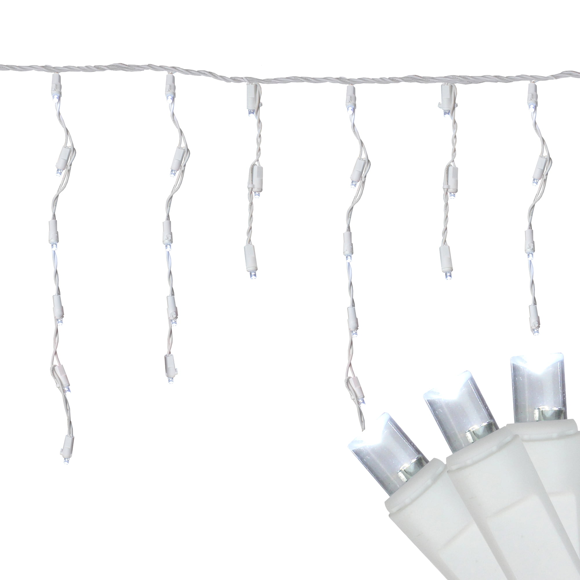LED Wide Angle Icicle Christmas Lights - Cool White - 24.5' White Wire ...