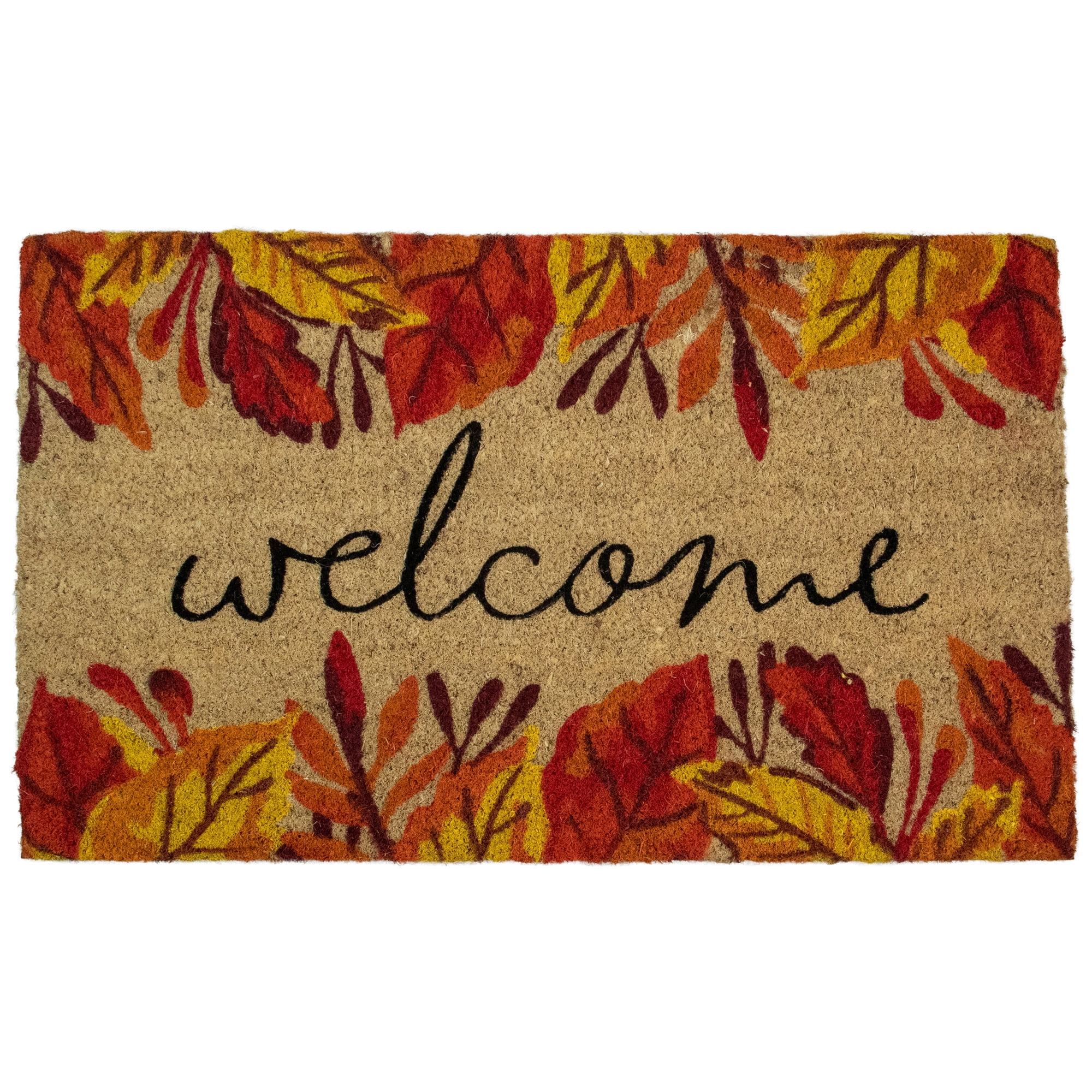 Northlight Leafy Fall Harvest Rectangular "Welcome" Doormat 18" x 30 ...