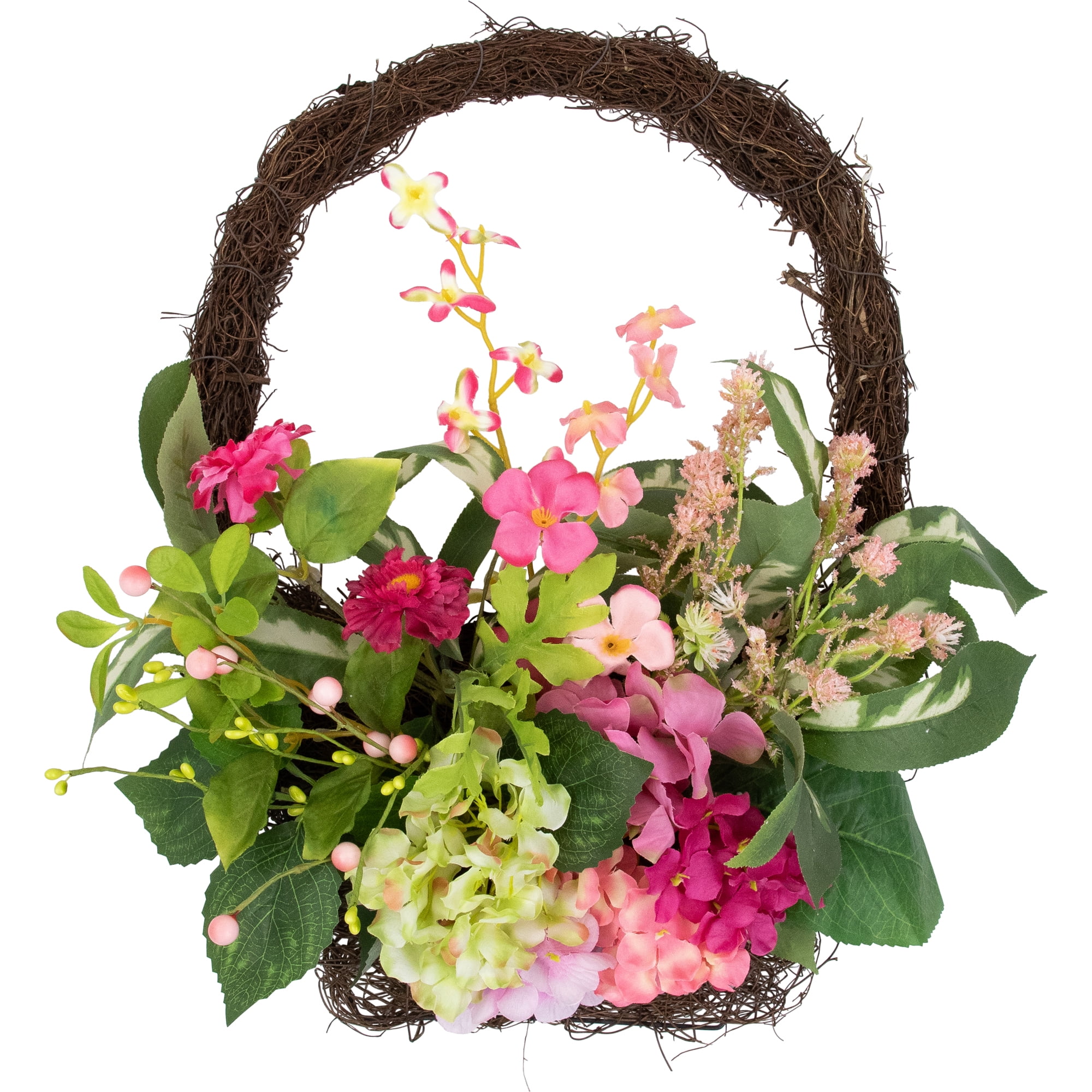 Northlight Leafy Hydrangea Floral Spring Hanging Basket - 16" - Pink ...