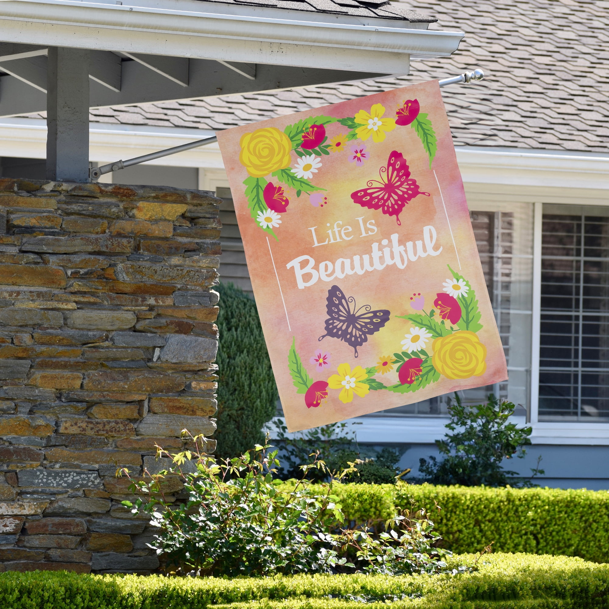 Northlight Life is Beautiful Pink Floral Outdoor House Flag 28" x 40 ...