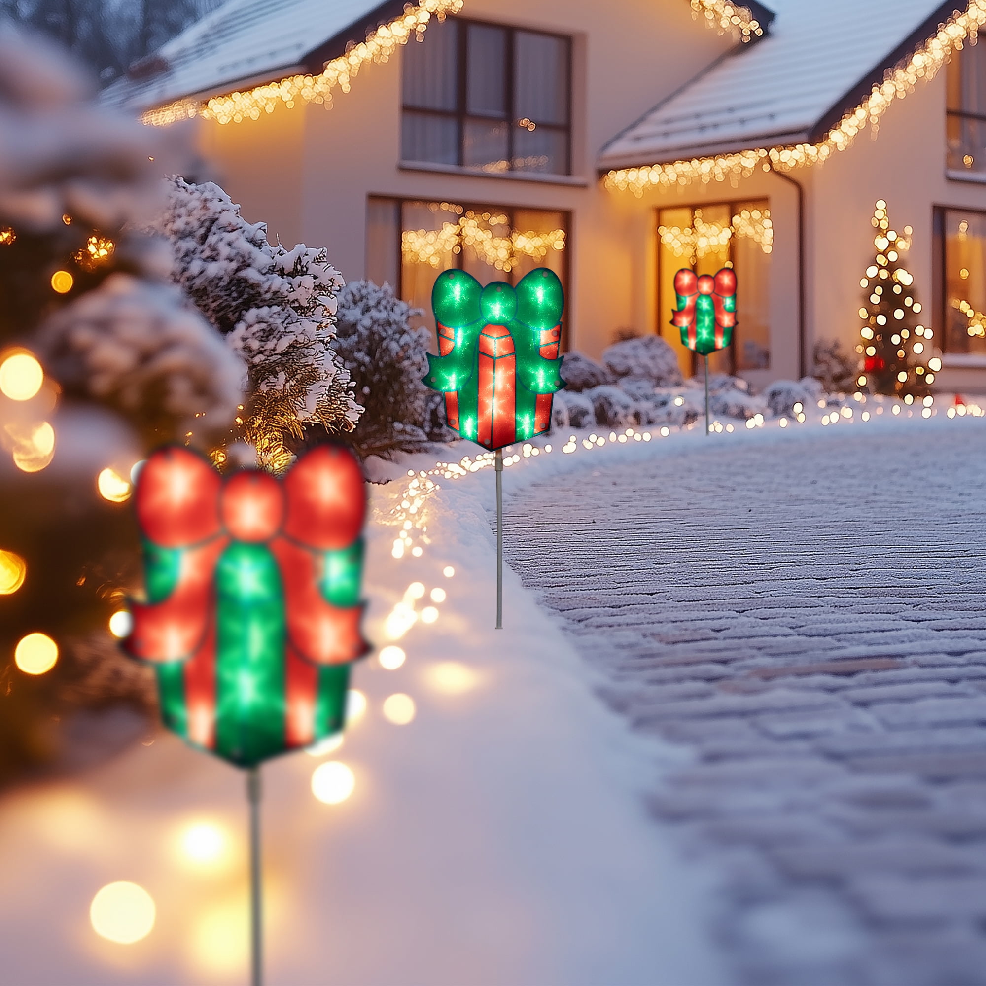 Northlight Lighted Holographic Gift Box Christmas Pathway Markers ...