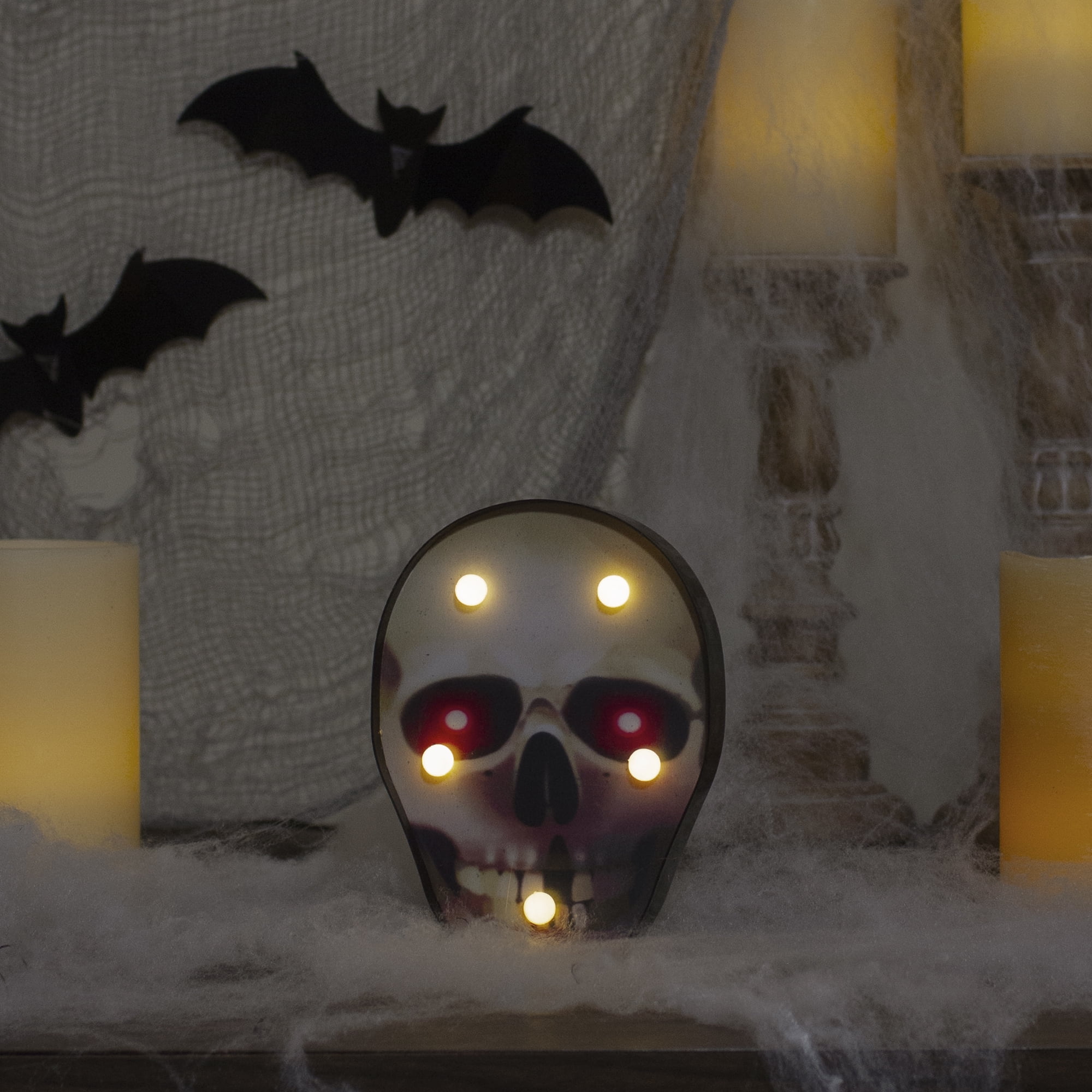 Northlight Lighted Skull Halloween Decoration - 7" - Warm White Lights ...