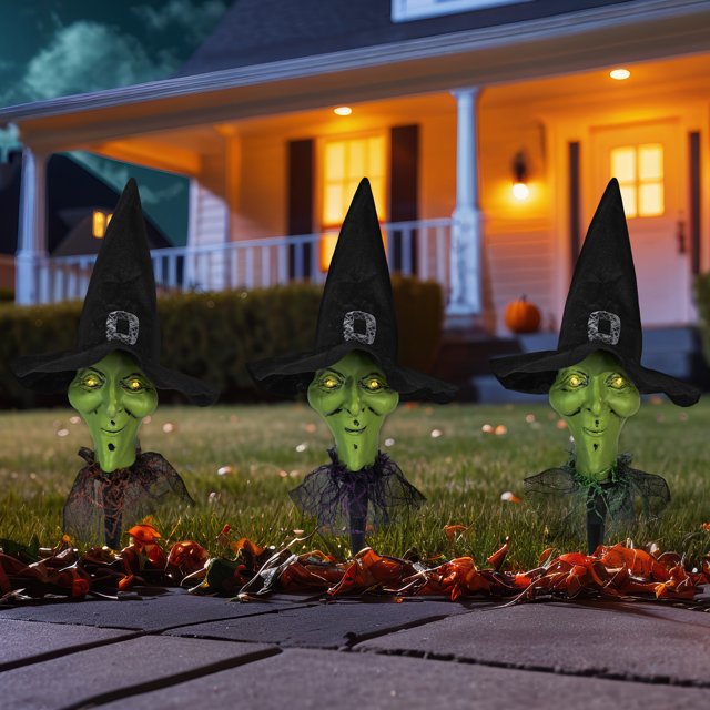 Northlight Lighted Smirking Witch Halloween Outdoor Pathway Markers ...