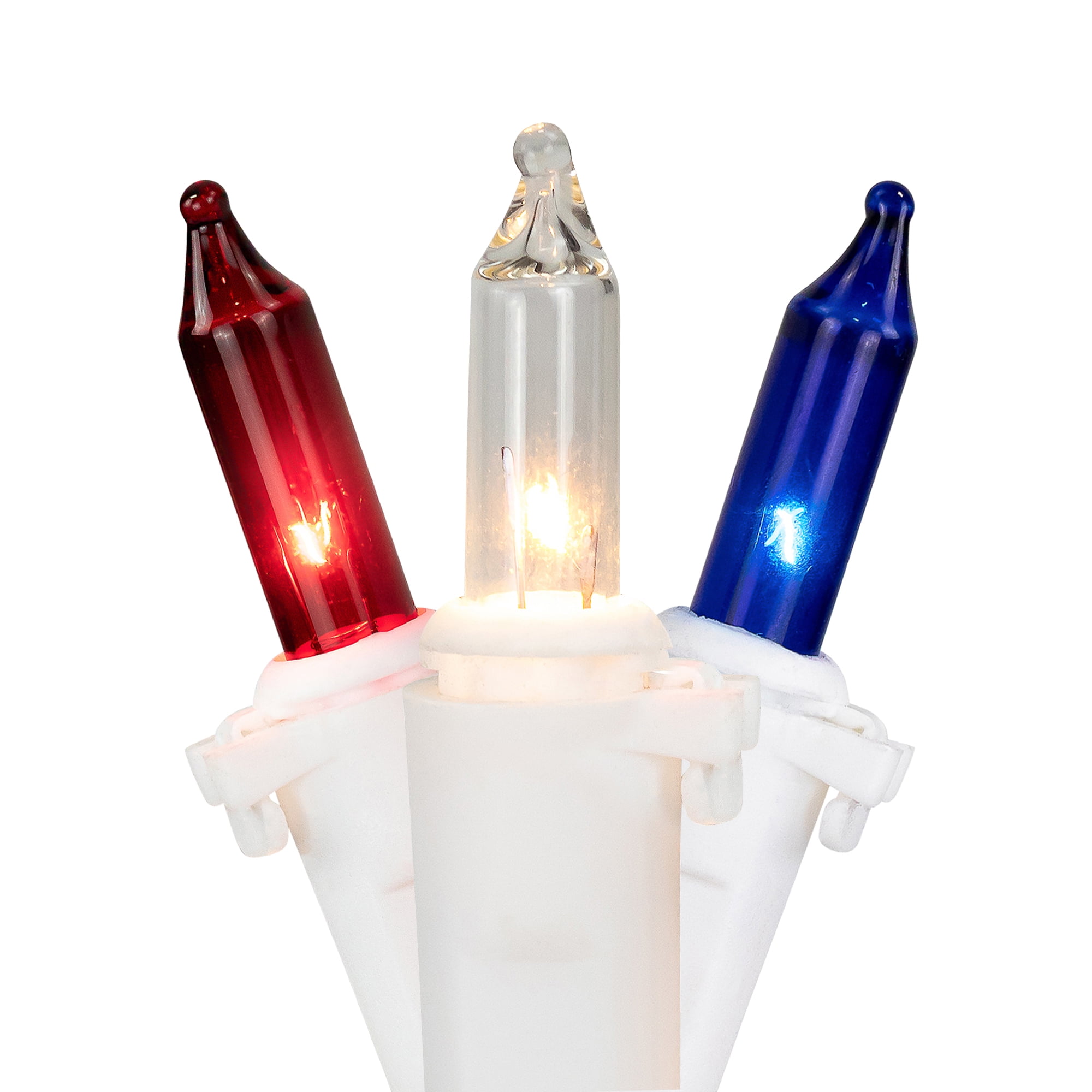 Northlight Mini Christmas Lights, Red White Blue, 50ct, 10' White Wire ...