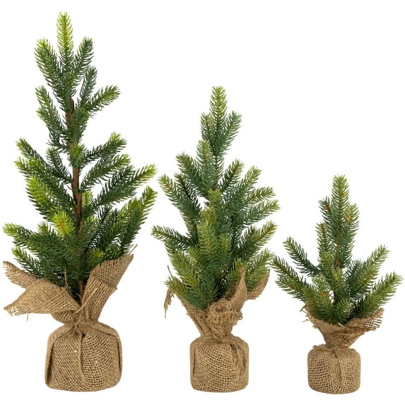 Northlight Mini Christmas Pine Artificial Christmas Trees with Burlap ...