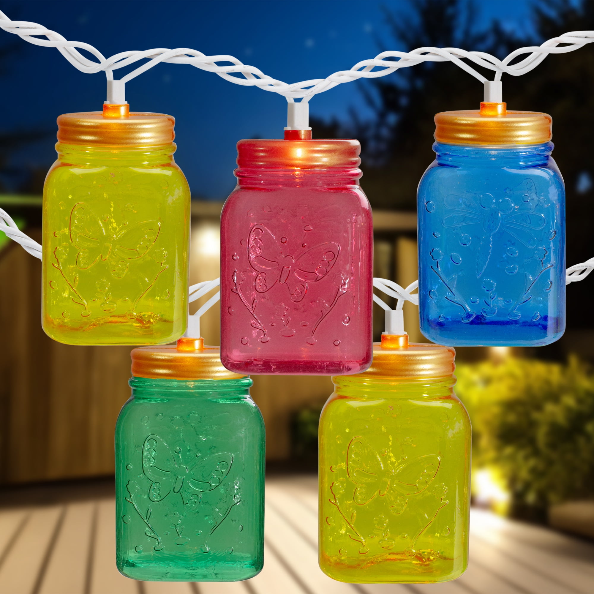 Northlight Mini Mason Jar Patio String Lights, Multi-Color, 7.5 ft ...
