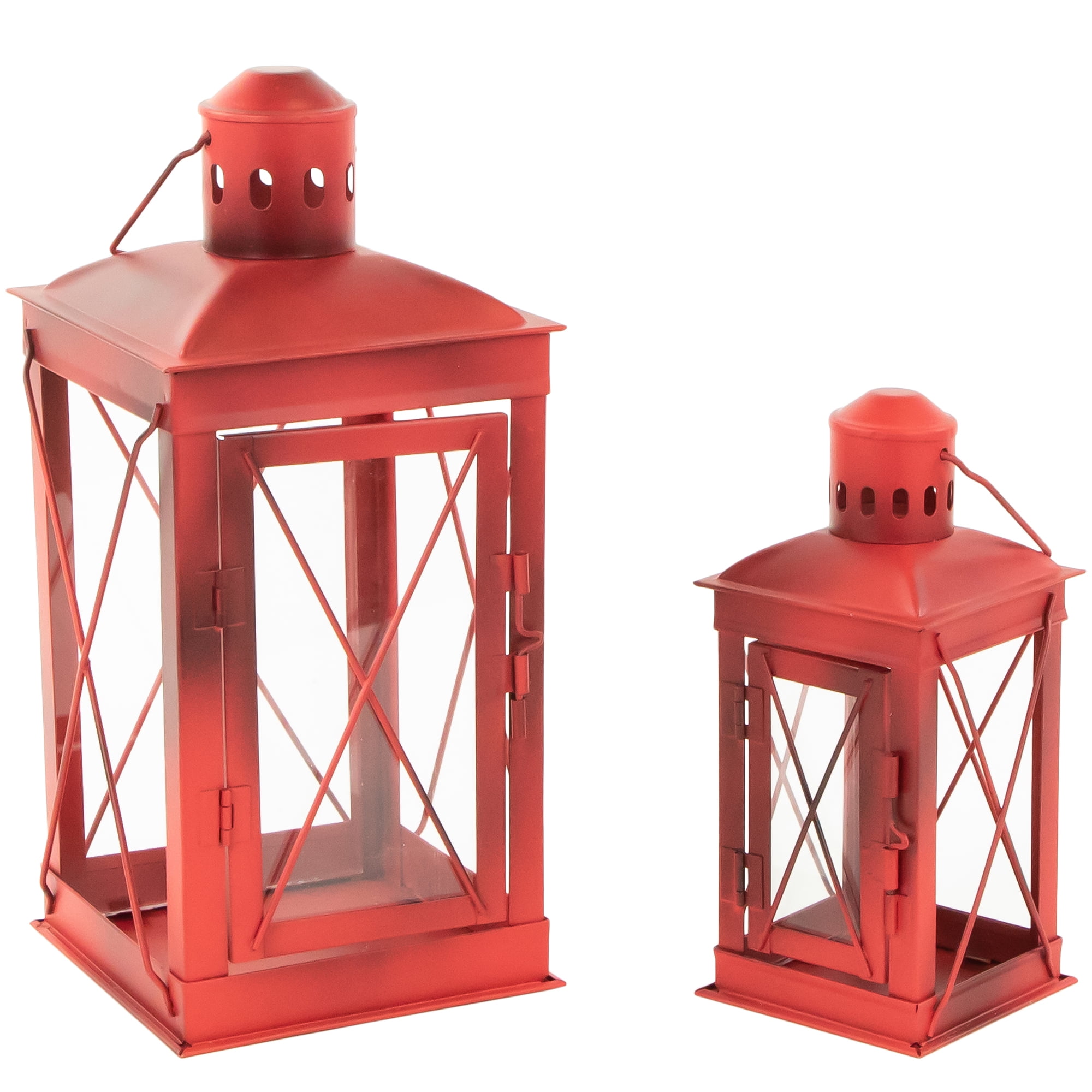 Northlight Mission Style Metal Candle Lanterns 12.25" - Red - Set of 2 ...