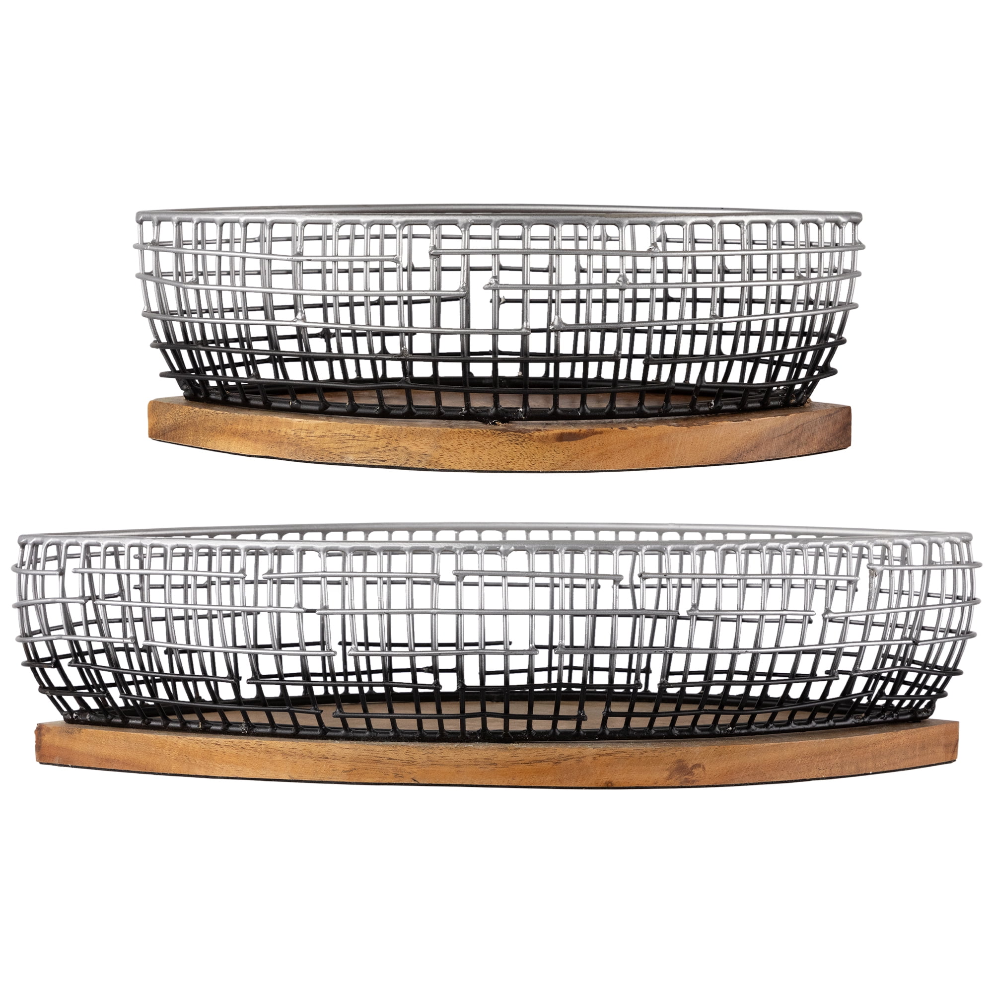 Northlight Oblong Iron Baskets with Wooden Base - 15" - Silver and ...