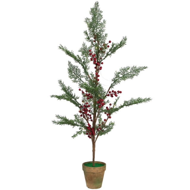 Northlight Pre-Lit Berries and Pine Artificial Potted Christmas Tree ...