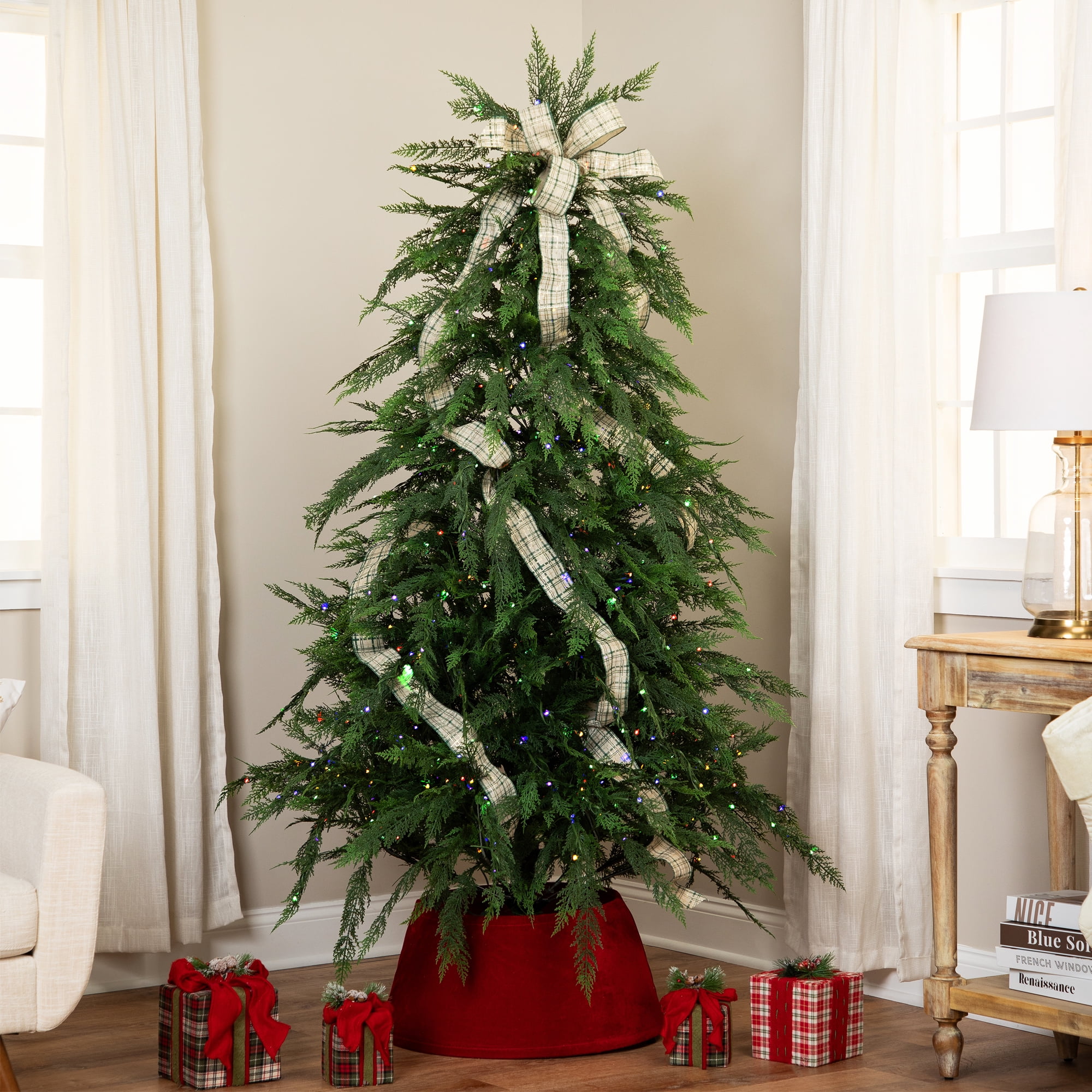Northlight Pre-Lit Medium Weeping Cedar IPT Artificial Christmas Tree ...