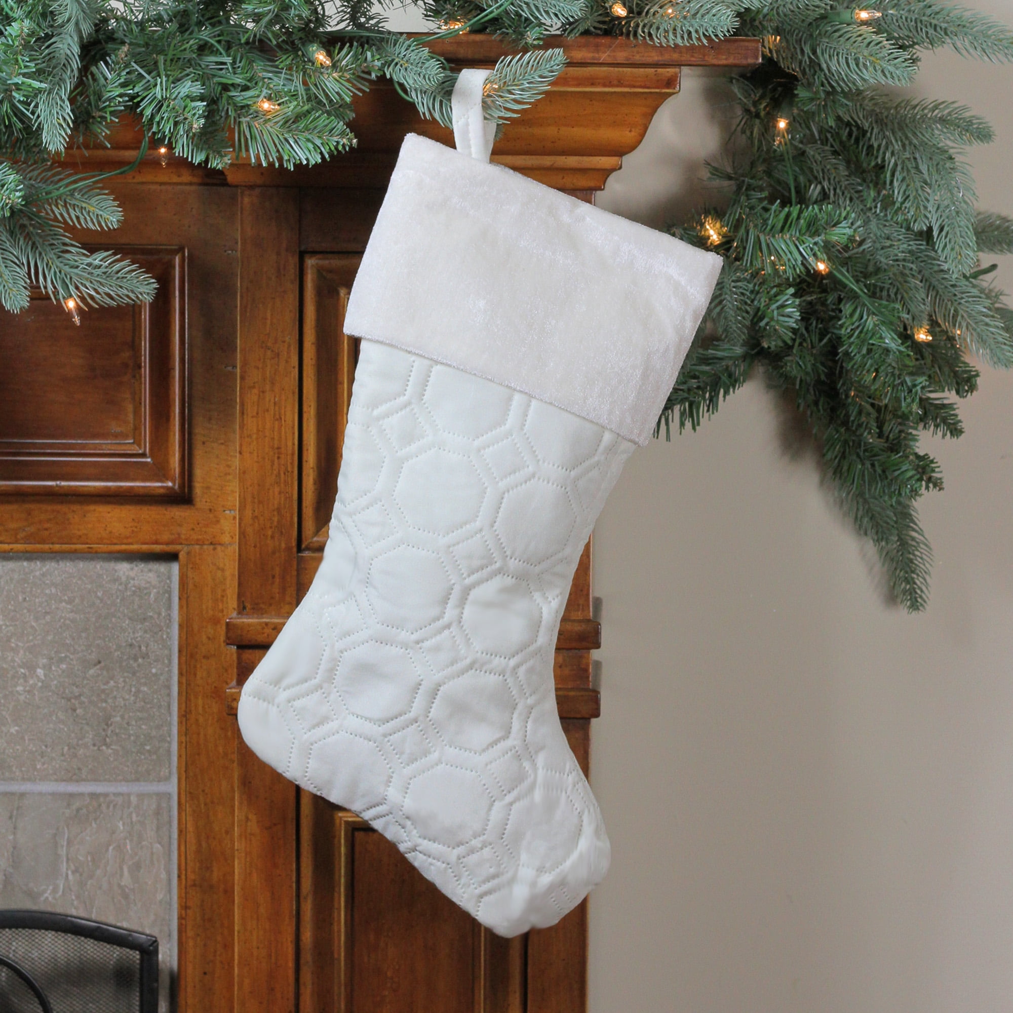 Northlight Quilted Christmas Stocking with Velvet Cuff - 19" - Cream ...