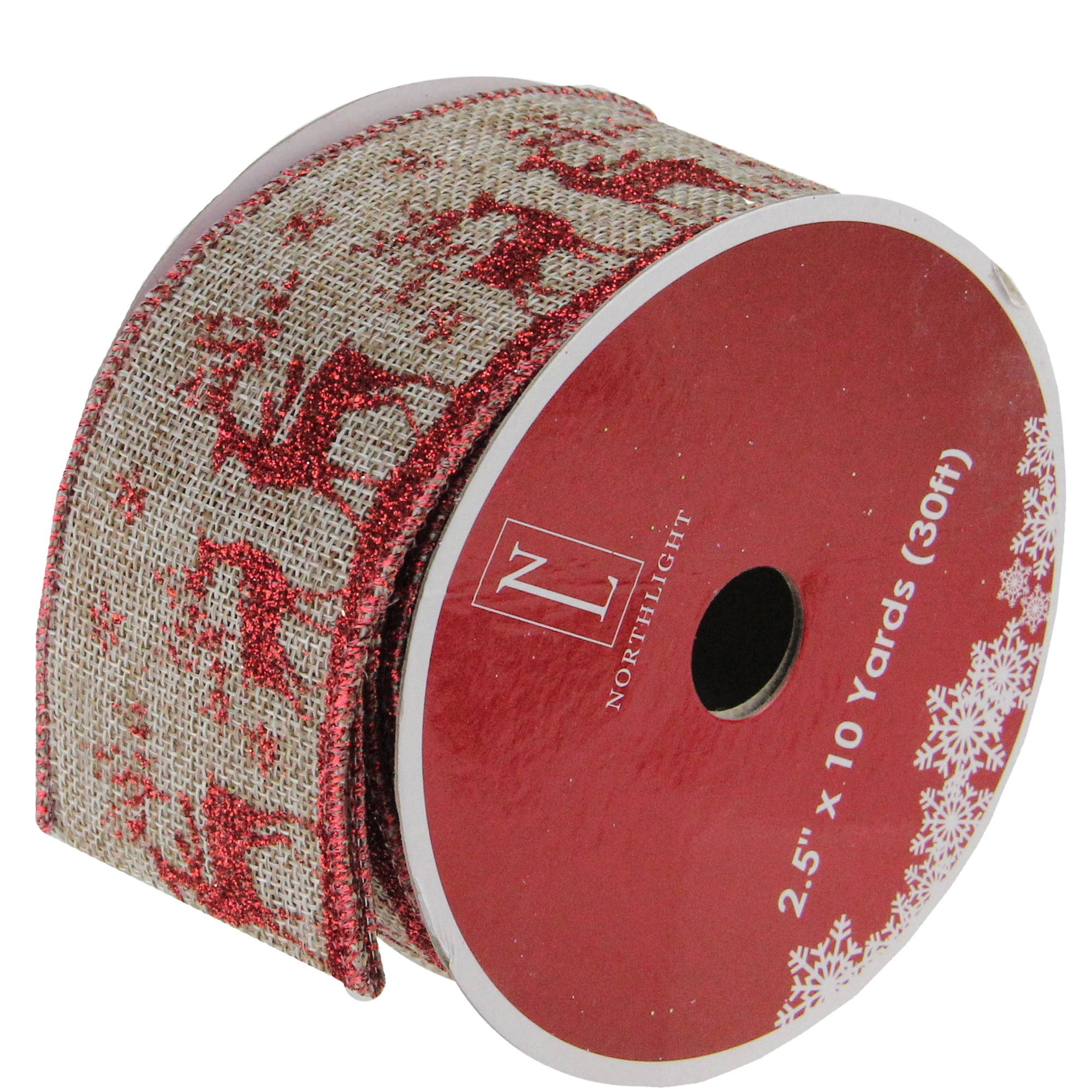 Northlight Red and Beige Reindeer Burlap Wired Christmas Craft Ribbon 2 ...