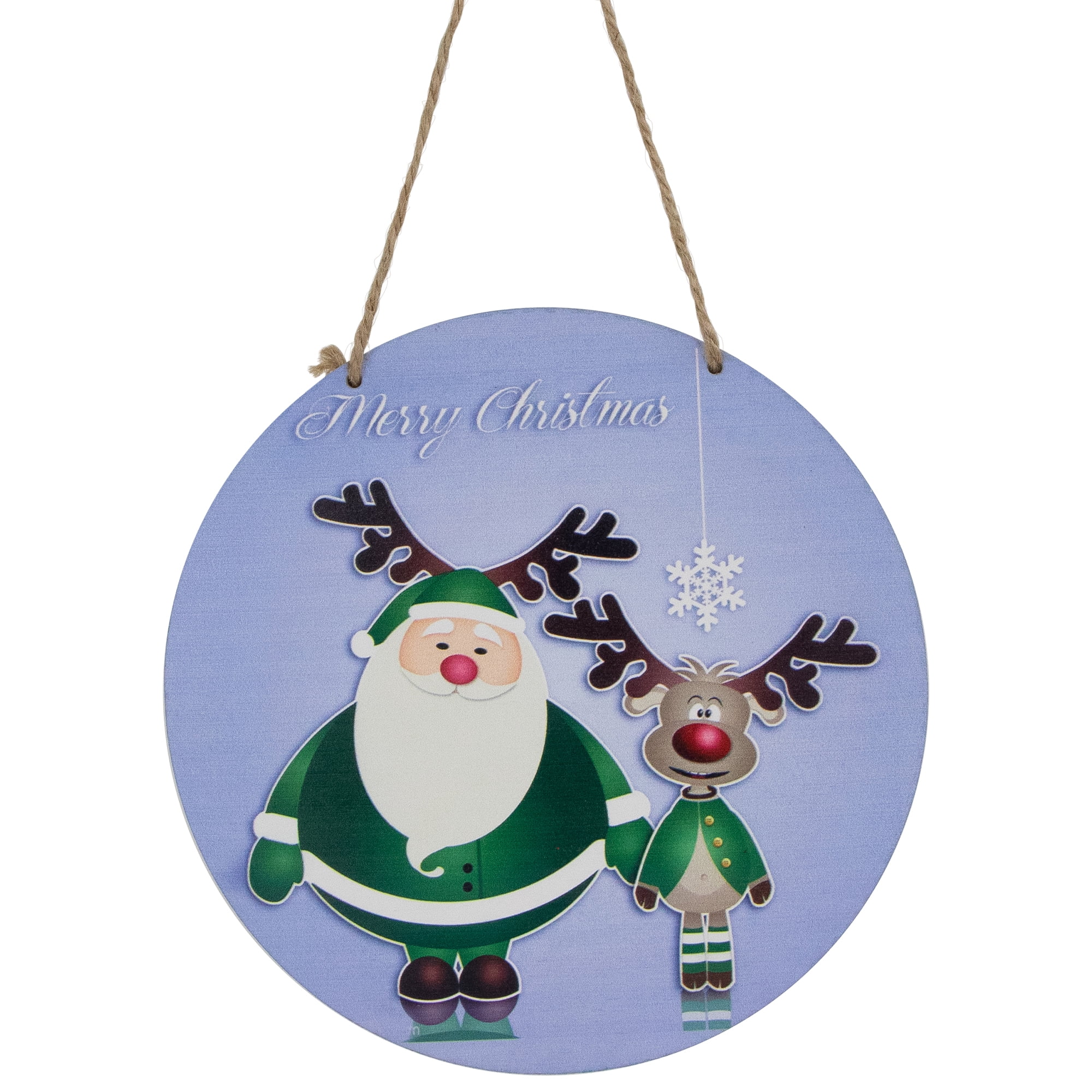 Northlight 8" Blue and Green Santa and Reindeer "Merry Christmas" Disc ...