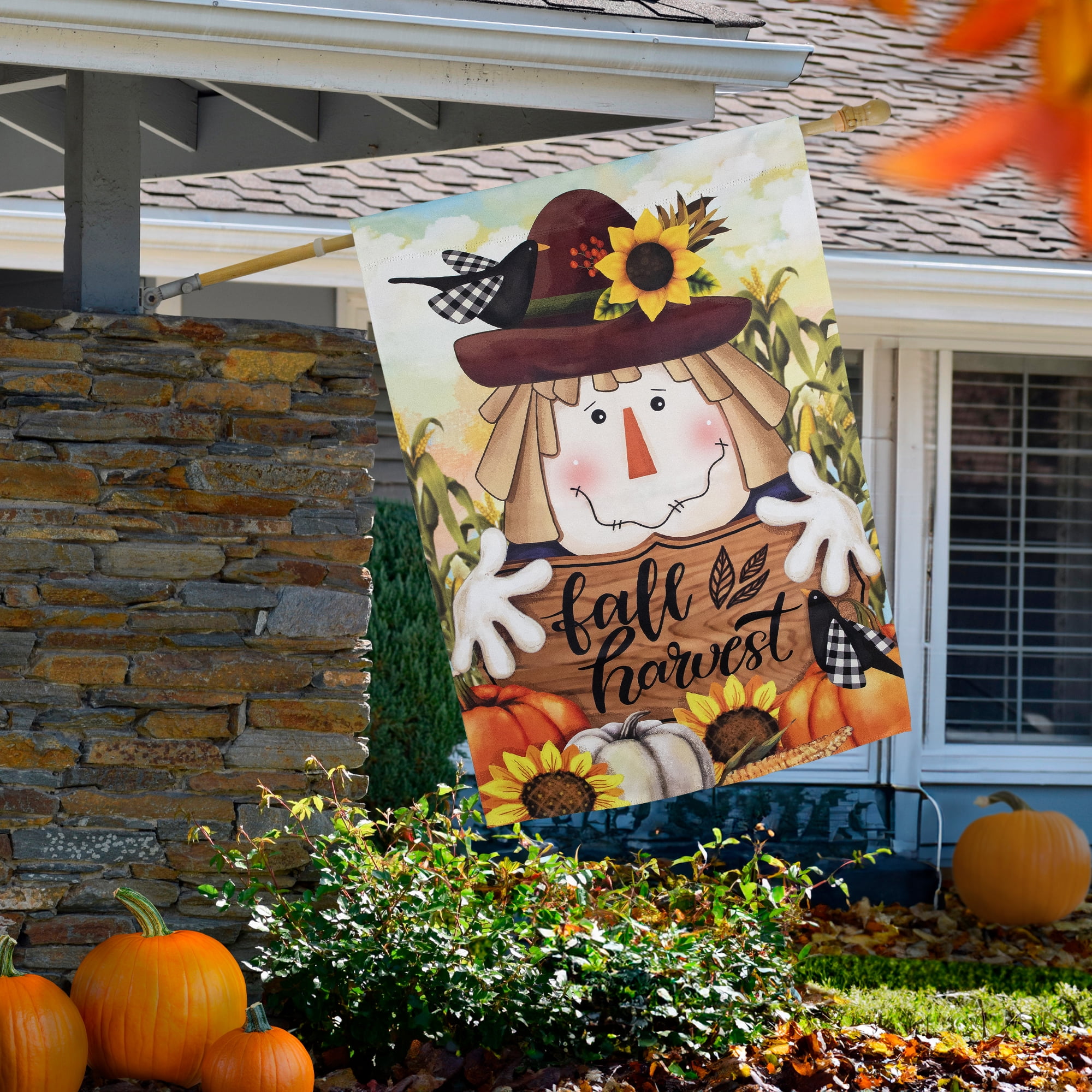 Scarecrow Fall Harvest Outdoor House Flag - 40" x 28" - Walmart ...